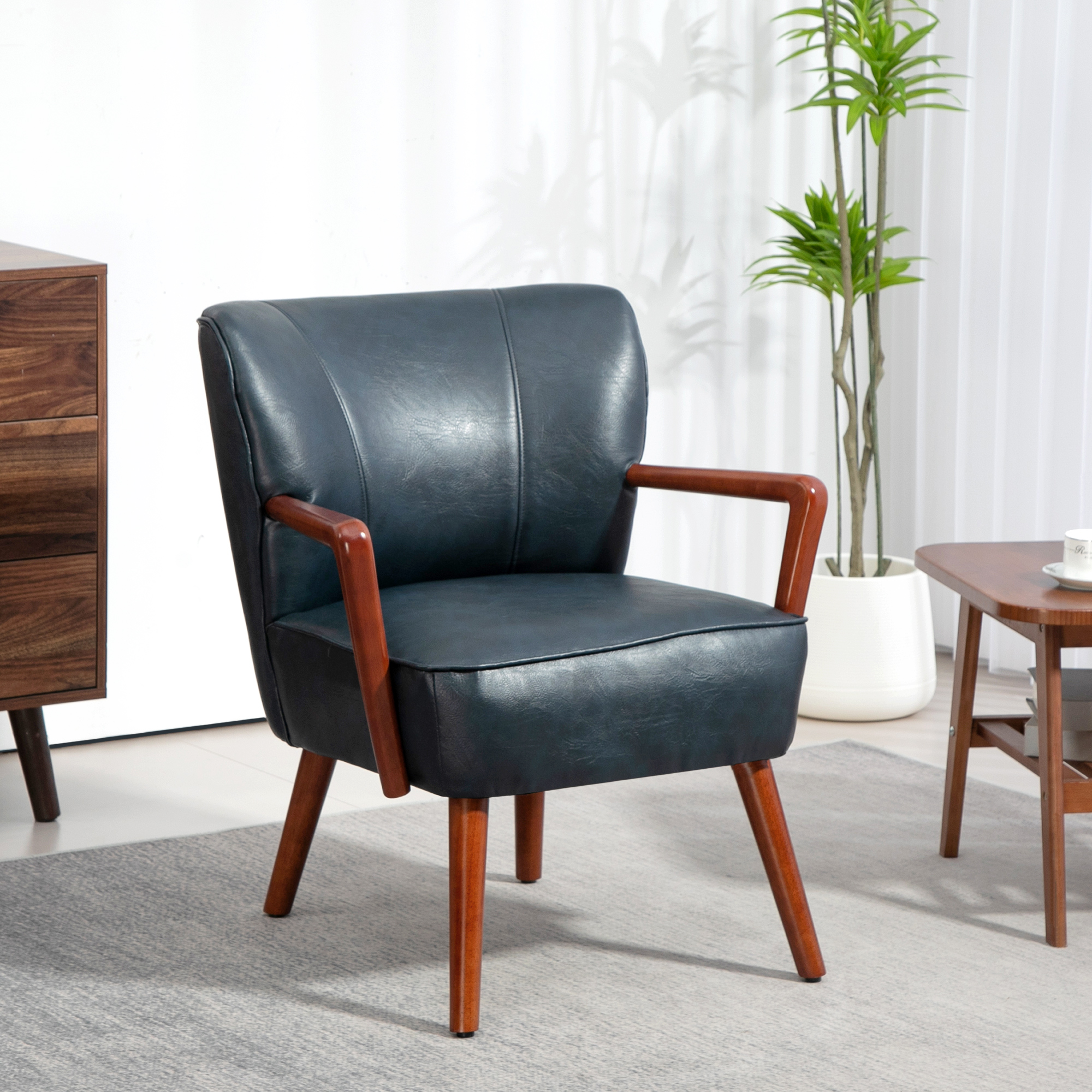HOMCOM Accent Chair, Modern Armchair, Faux Leather Upholstered Living ...