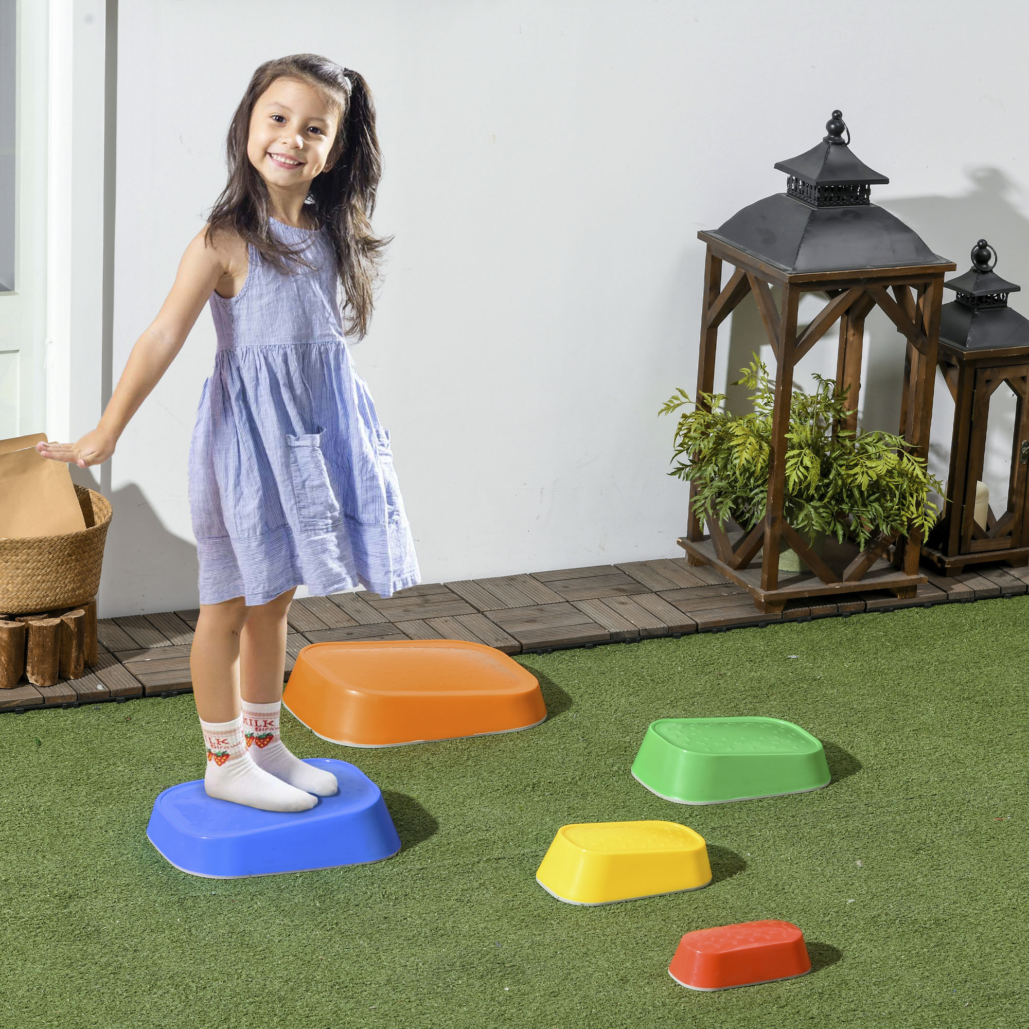 Outsunny 5 PCs Kids Stepping Stones, Obstacle Course Sensory Play ...