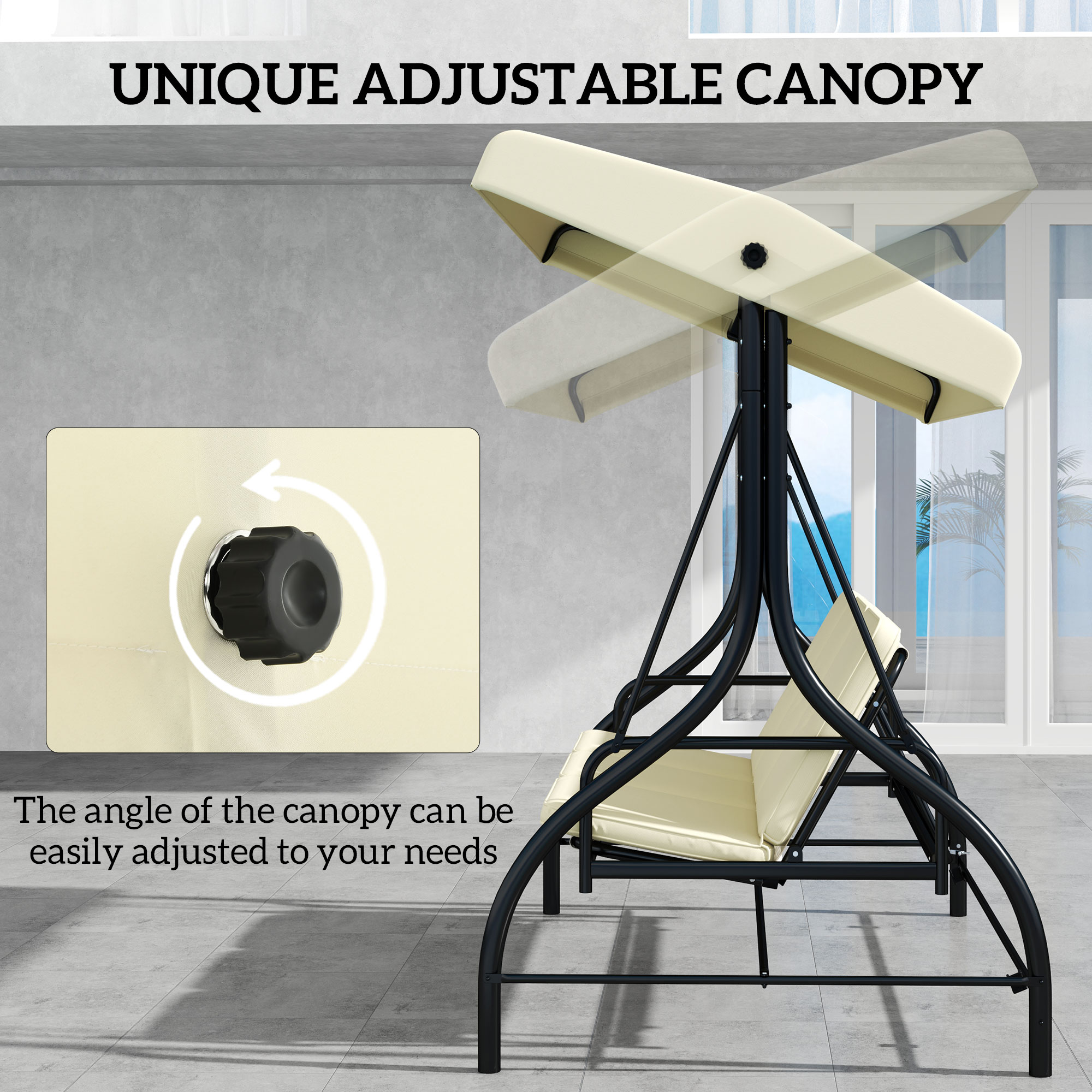 Outsunny Convertible Patio Swing Bed with Canopy and Cushions, 3 Seater ...