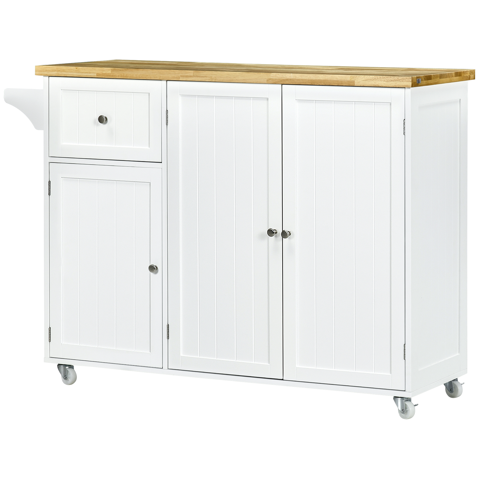 HOMCOM Triple-Cabinet Rolling Kitchen Island on Wheels, Kitchen Cart ...