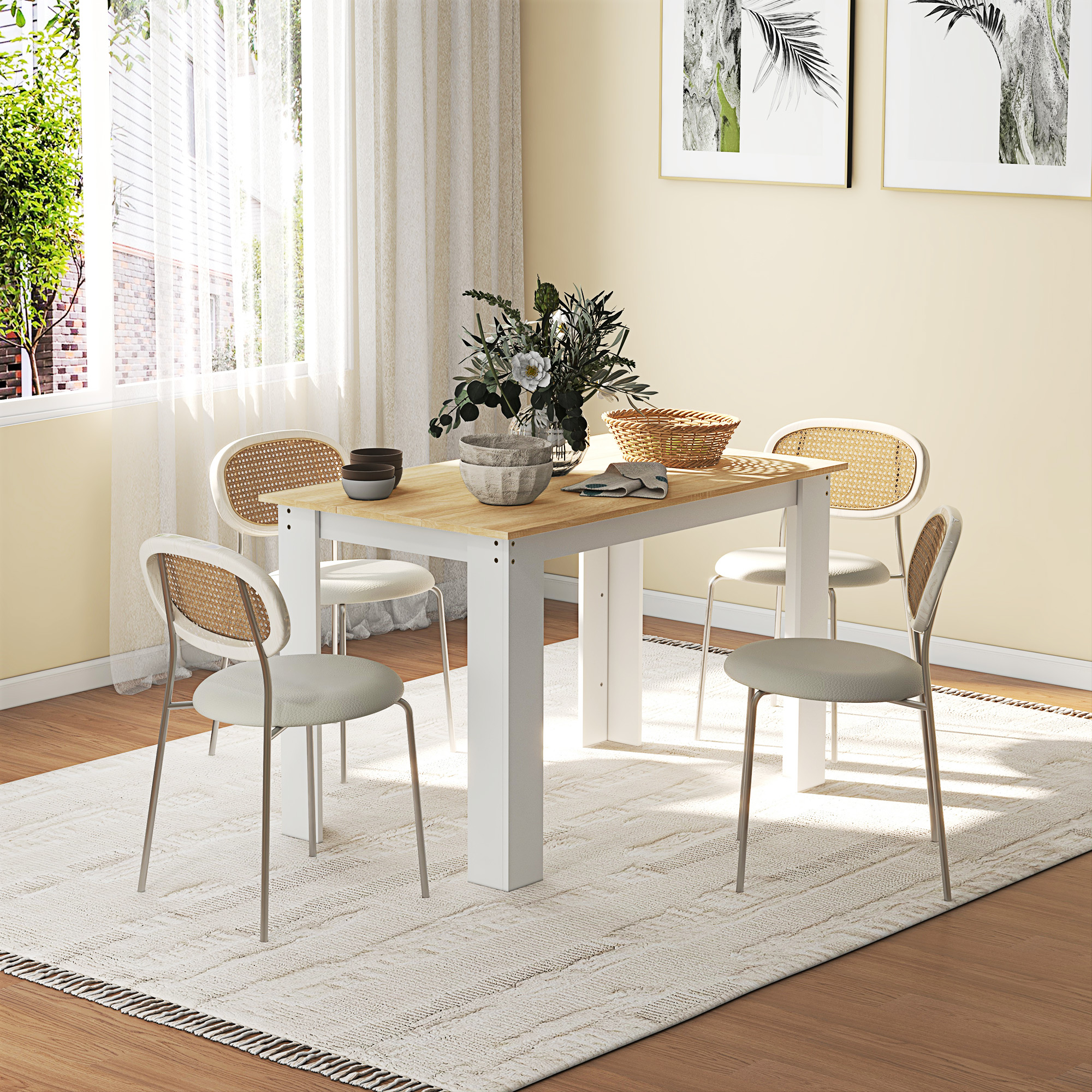 HOMCOM Kitchen Table for 4-6 People, Dining Table with Veneered Top for ...