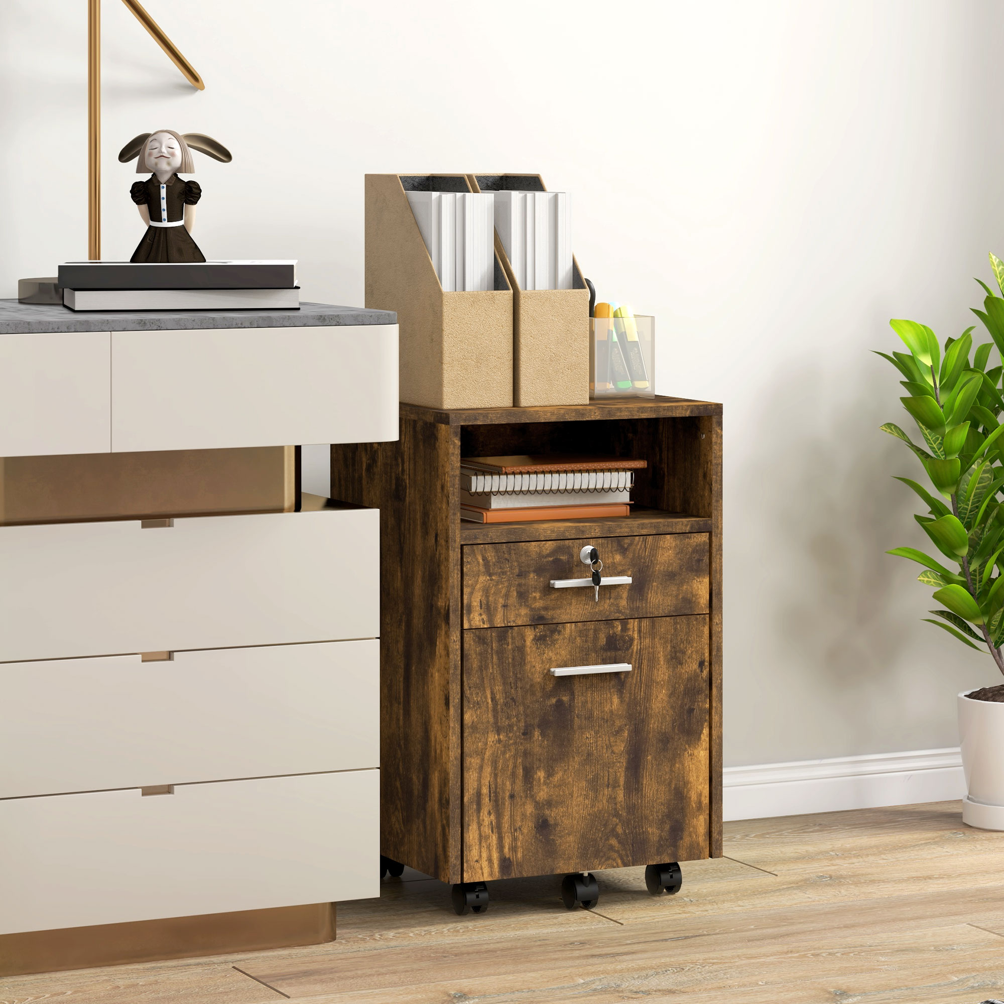Vinsetto Small Filing Cabinet with 2 Drawers, Lockable Home Office ...