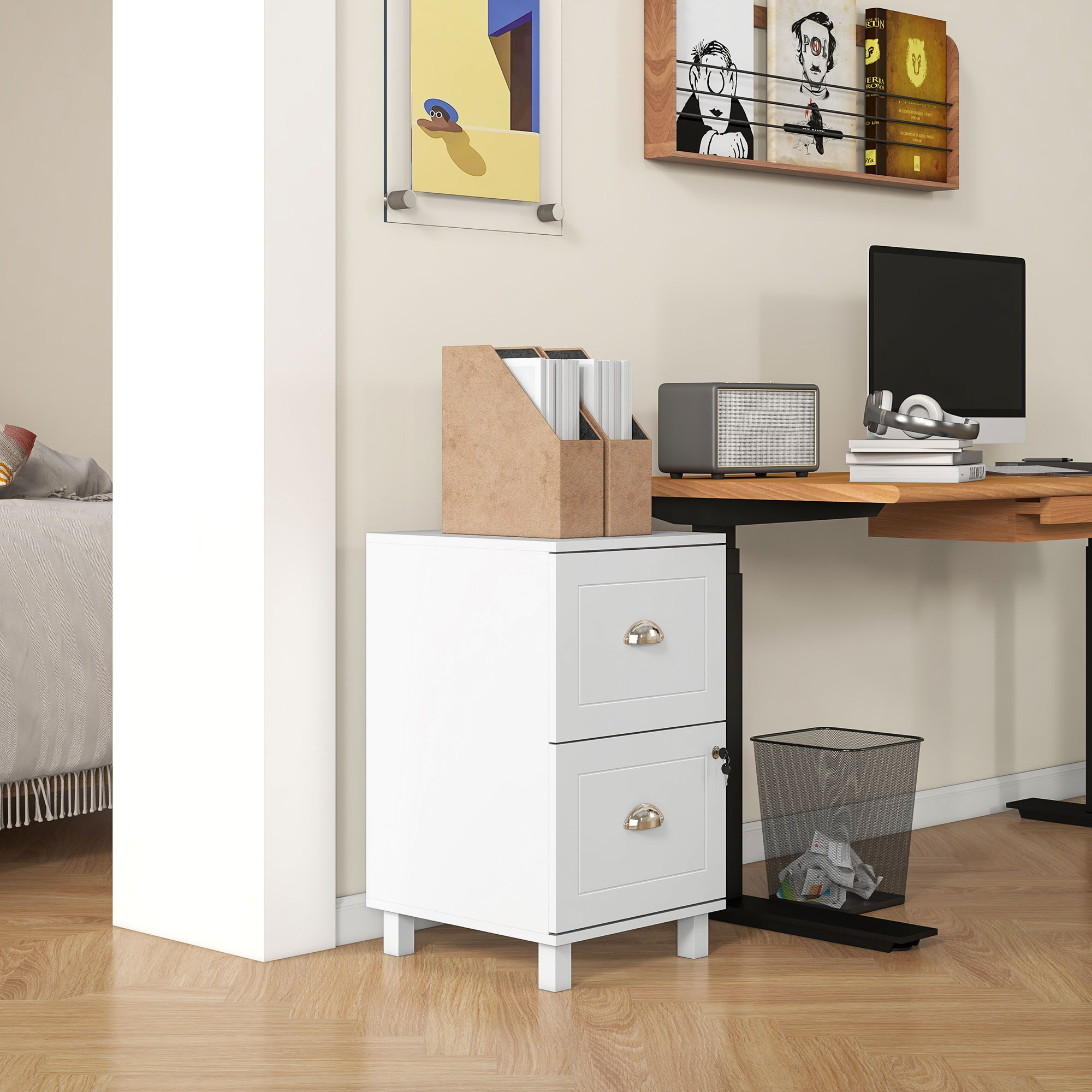 HOMCOM 2-Drawer Small Filing Cabinet Lockable Home Office Storage ...