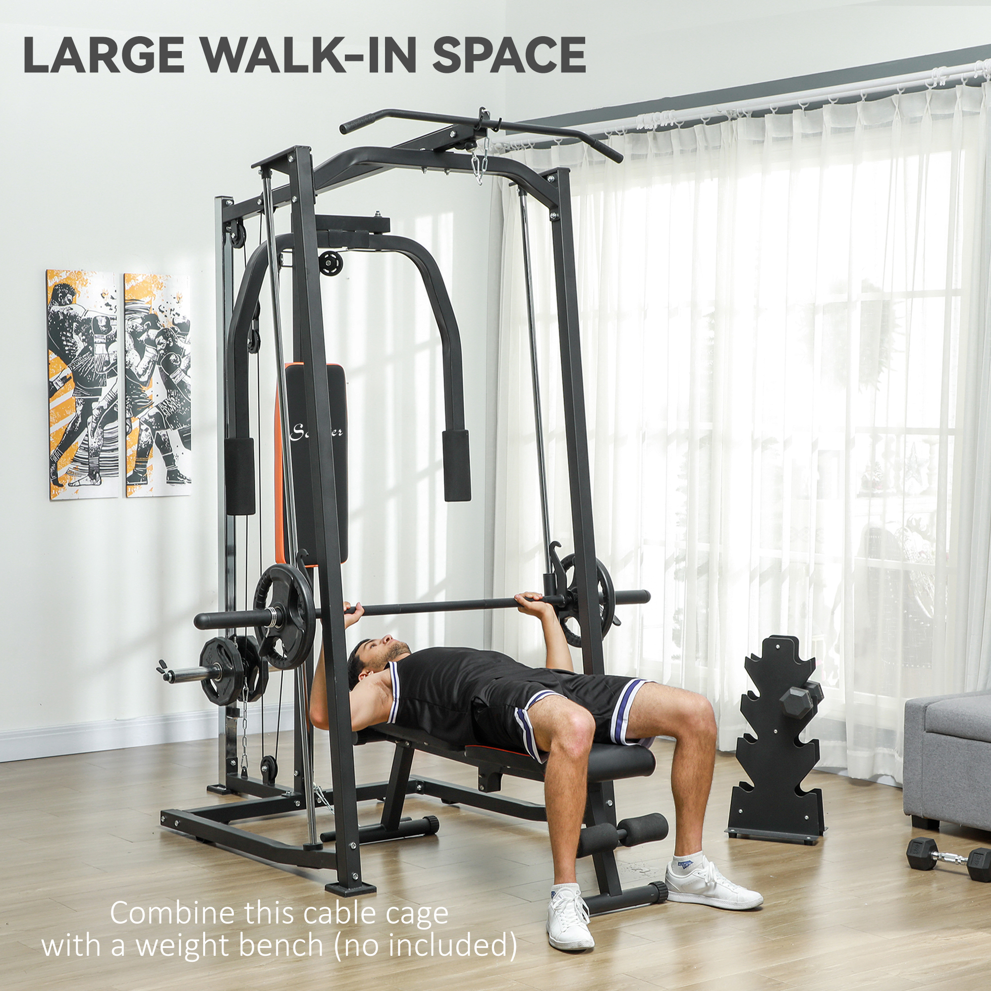 Soozier 3 In 1 Smith Machine with Dual Cable Pulley System, Chest Press ...