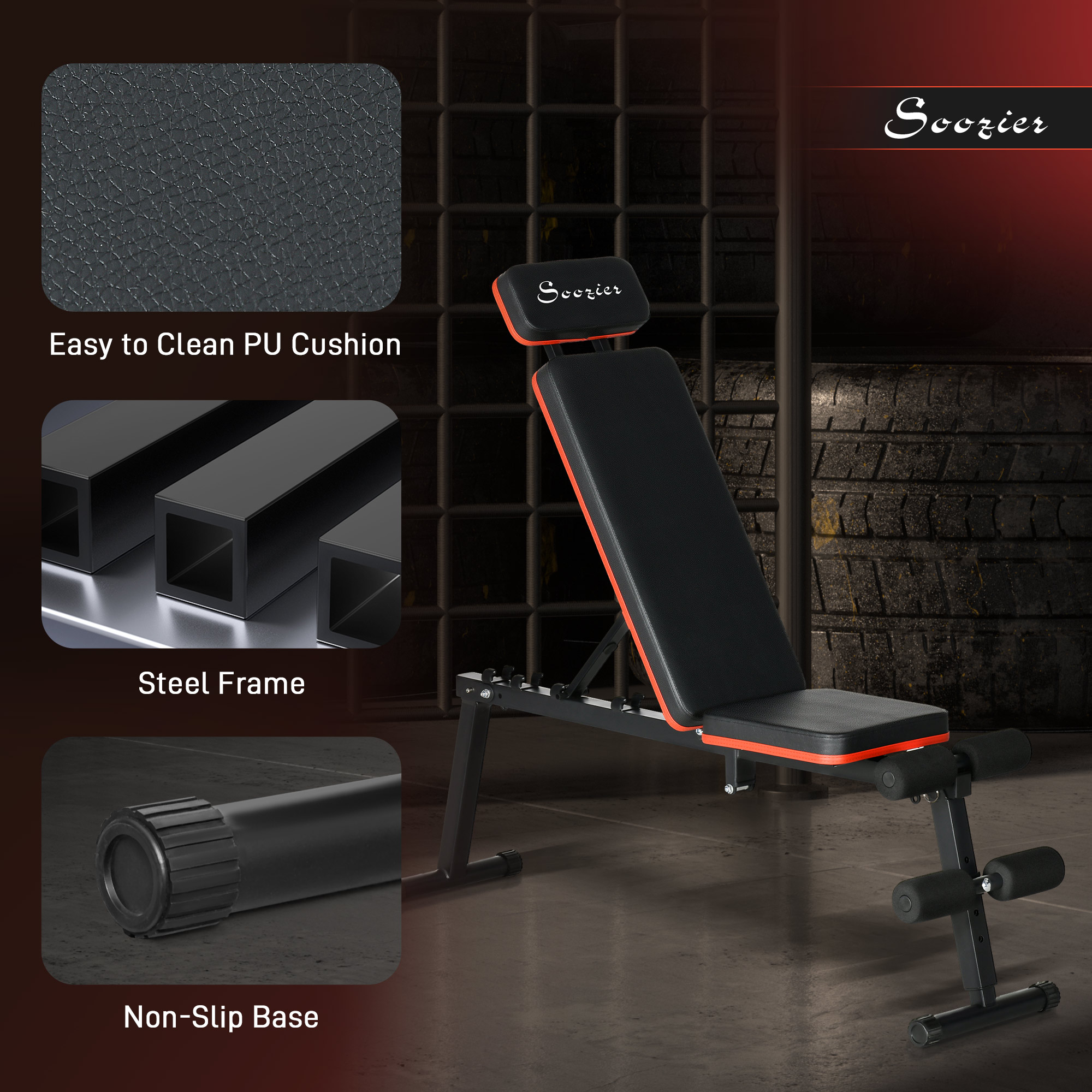 Soozier Adjustable Weight Bench, Foldable Workout Bench with Extended ...