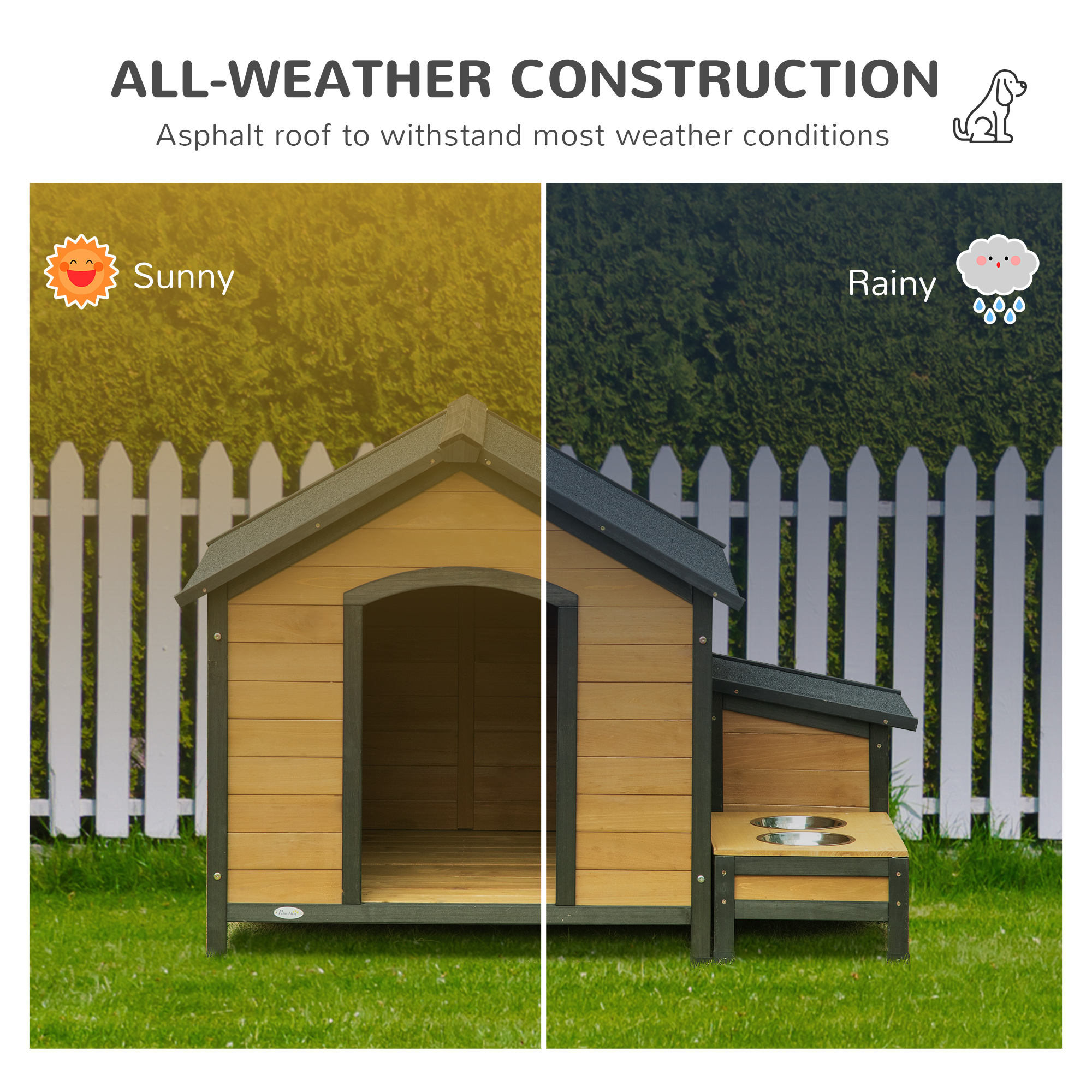 PawHut Wooden Dog House Outdoor, Cabin Style Raised Pet Home Cottage ...