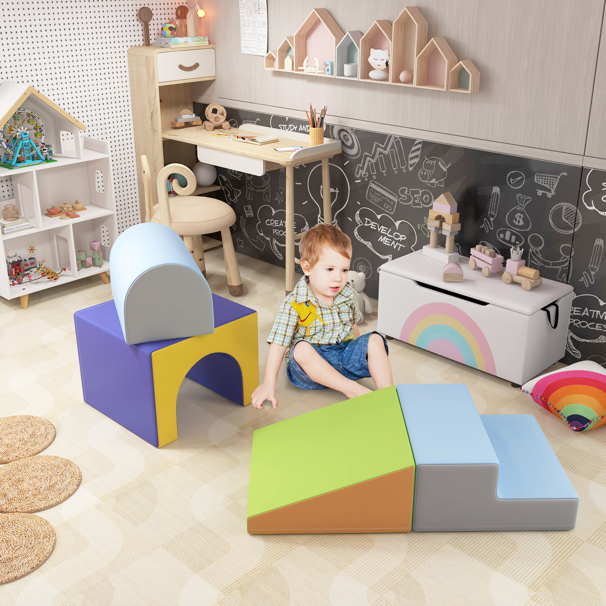 Qaba 4 Piece Foam Play Set, Soft & Safe Kids Toddlers Children Climbing ...