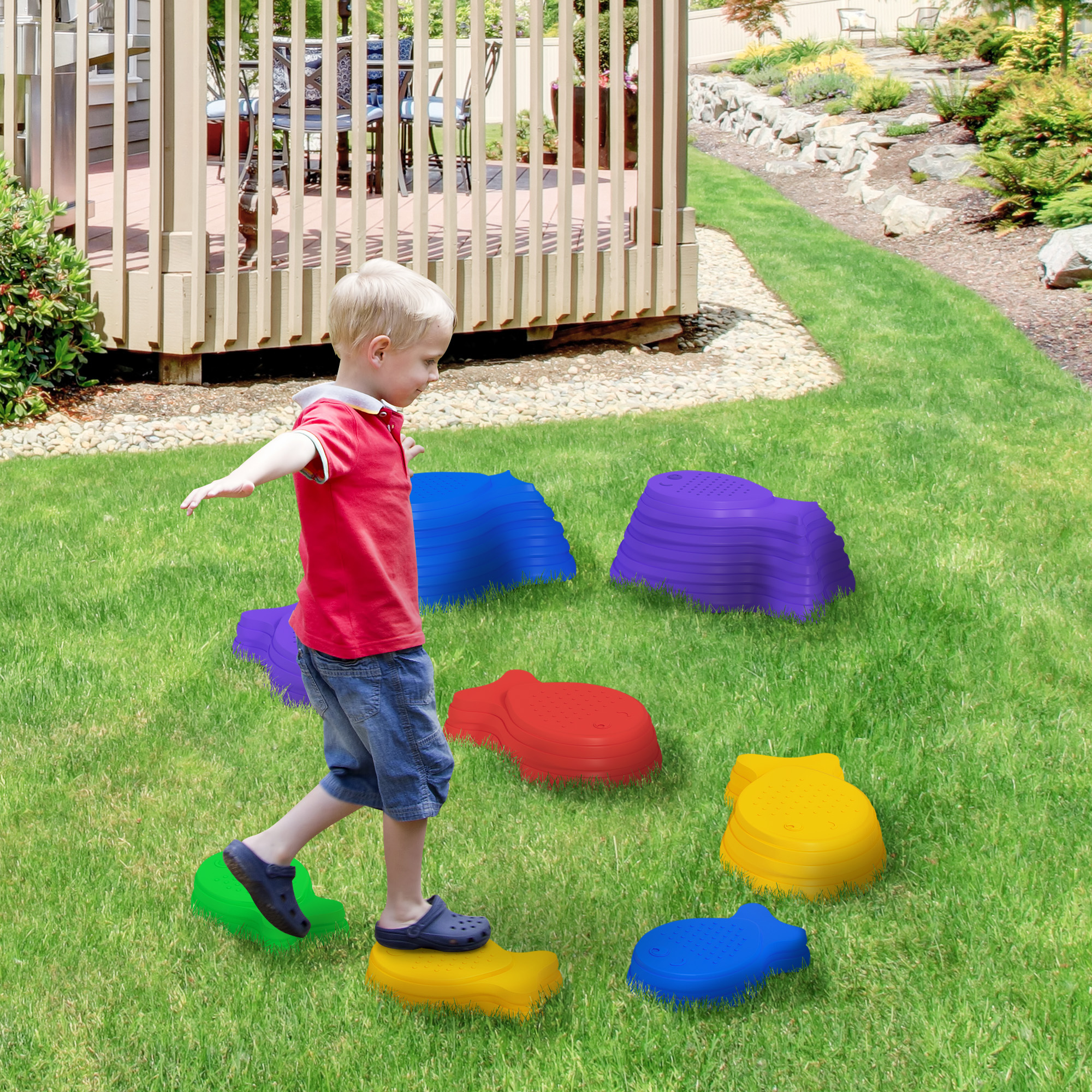 Outsunny Stepping Stones Kids, 8 Pieces Balance River Stones, for ...