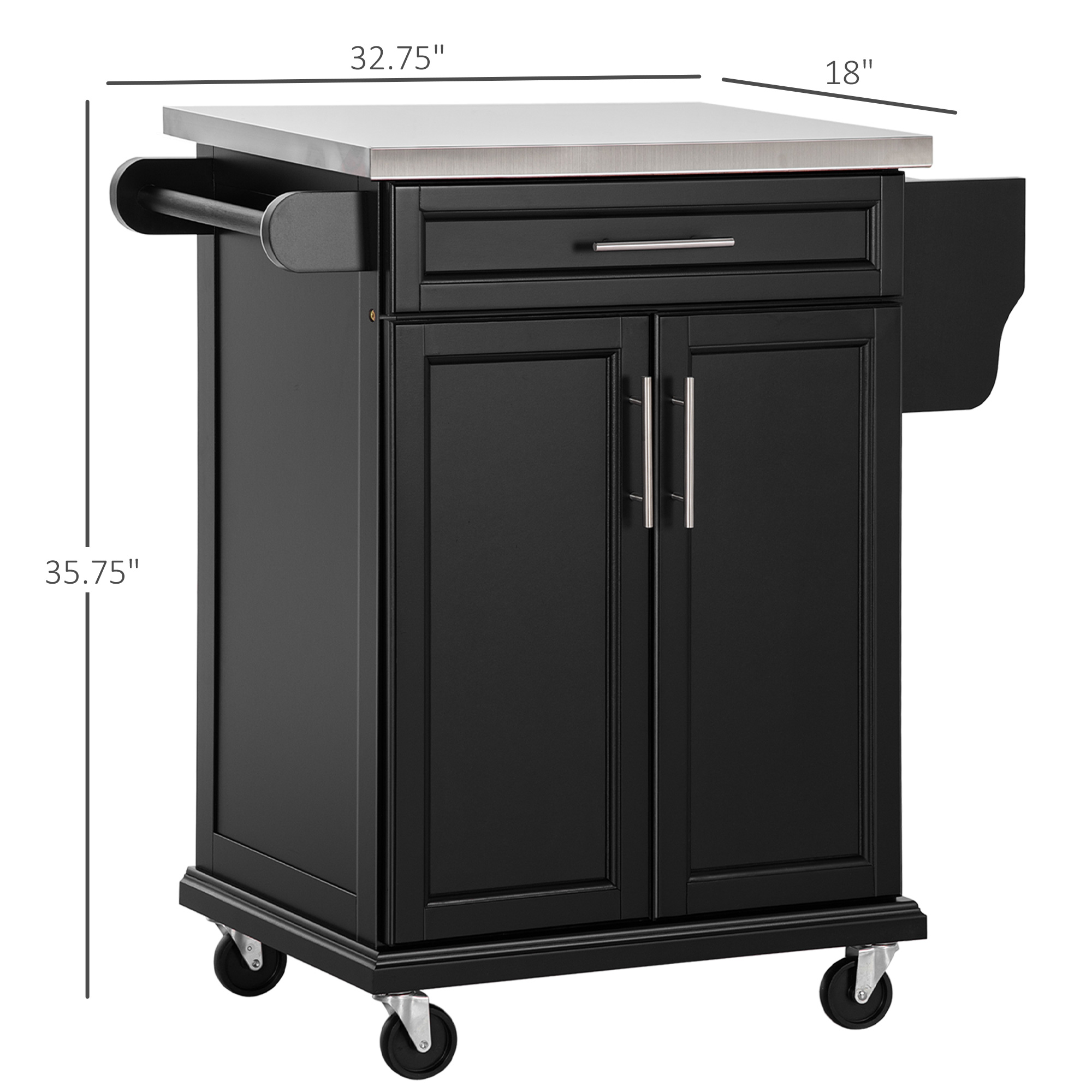 Homcom Wood Stainless Steel Multi Storage Rolling Kitchen Island Utility Cart with Wheels Black