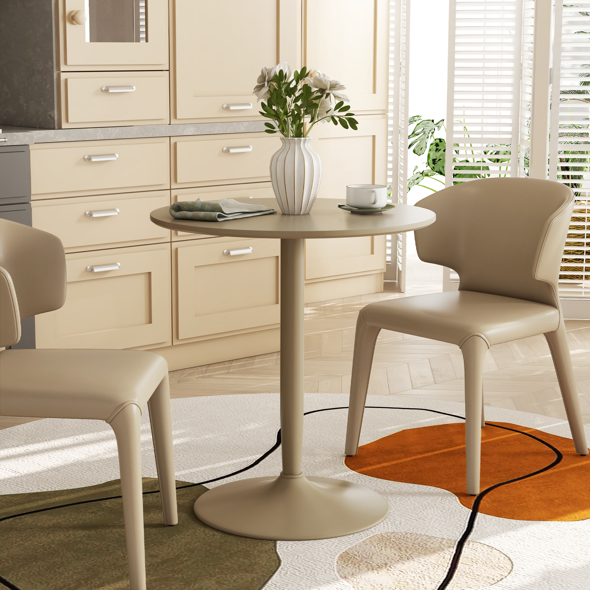 HOMCOM Modern Kitchen Table for 2, Round Dining Table with Steel Base ...