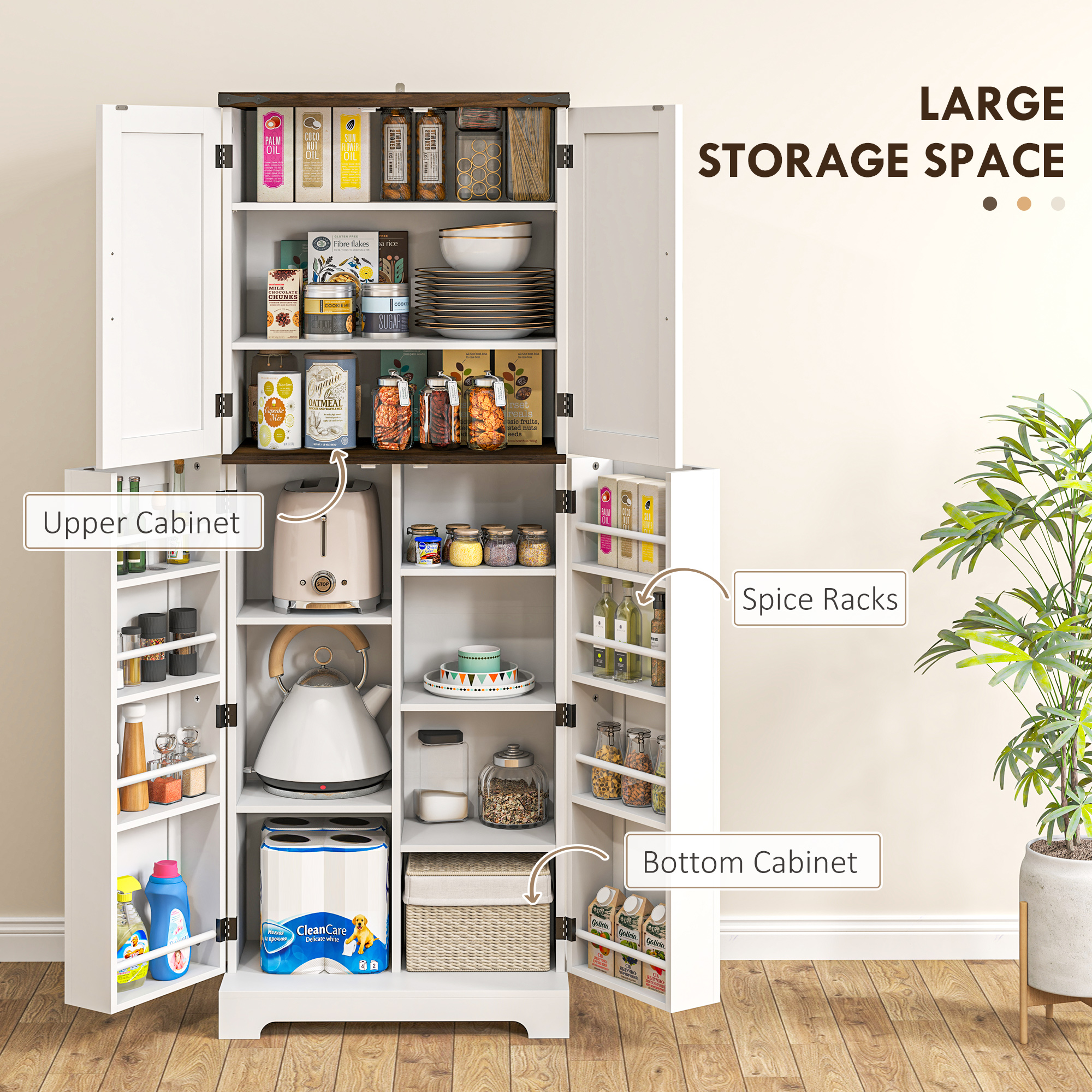 HOMCOM 64" Tall Kitchen Pantry Cabinet with Spice Racks and Adjustable ...