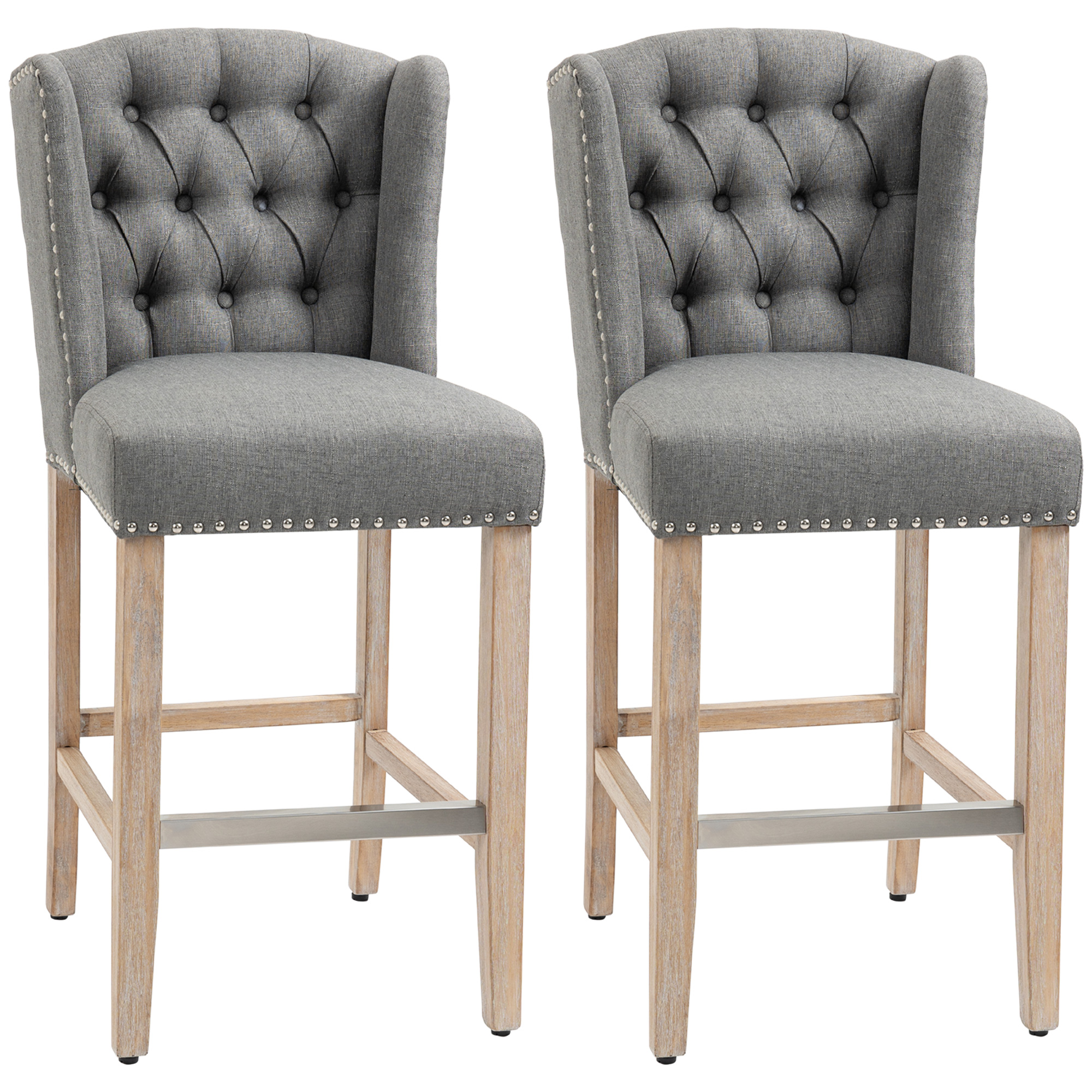HOMCOM Counter Height Bar Stools Set of 2, Upholstered 26.75" Seat ...