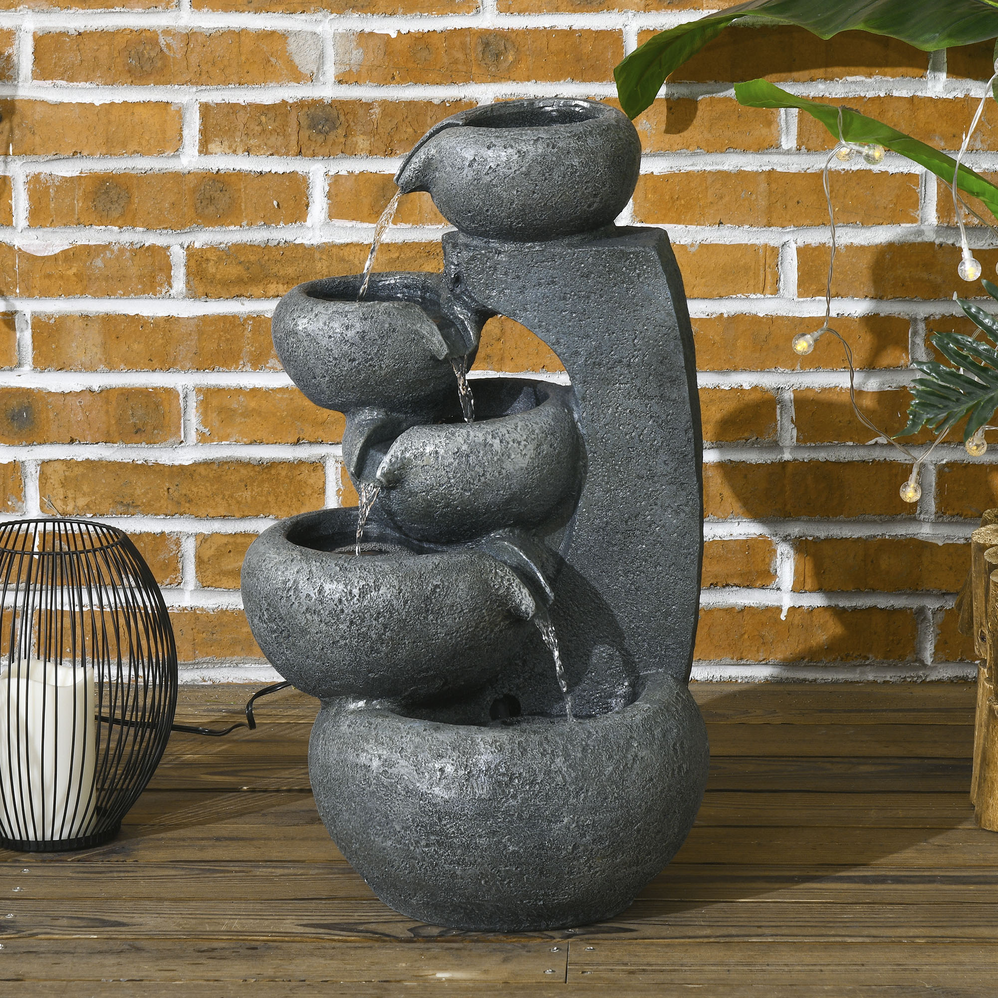 Outsunny 5-Tiered Cascading Bowls Outdoor Water Fountain with LED ...