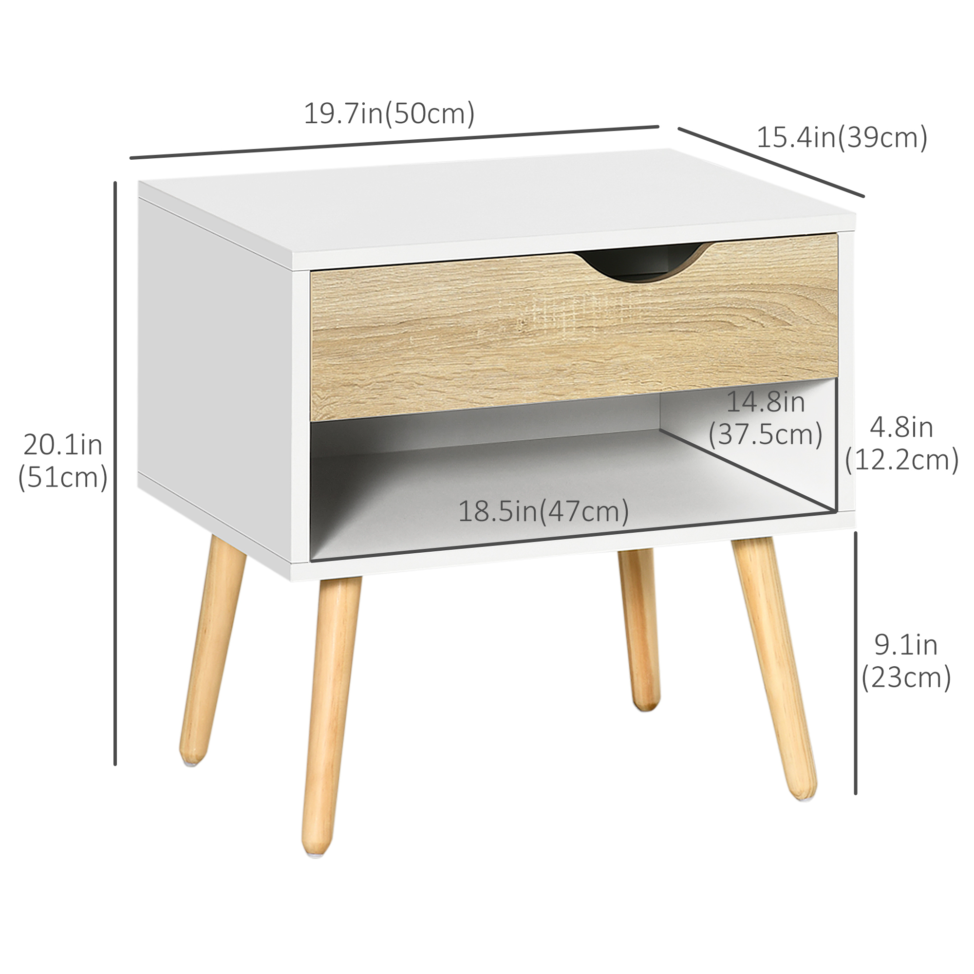 HOMCOM Modern Bedside Table Set of 2 with Drawer | Aosom Canada