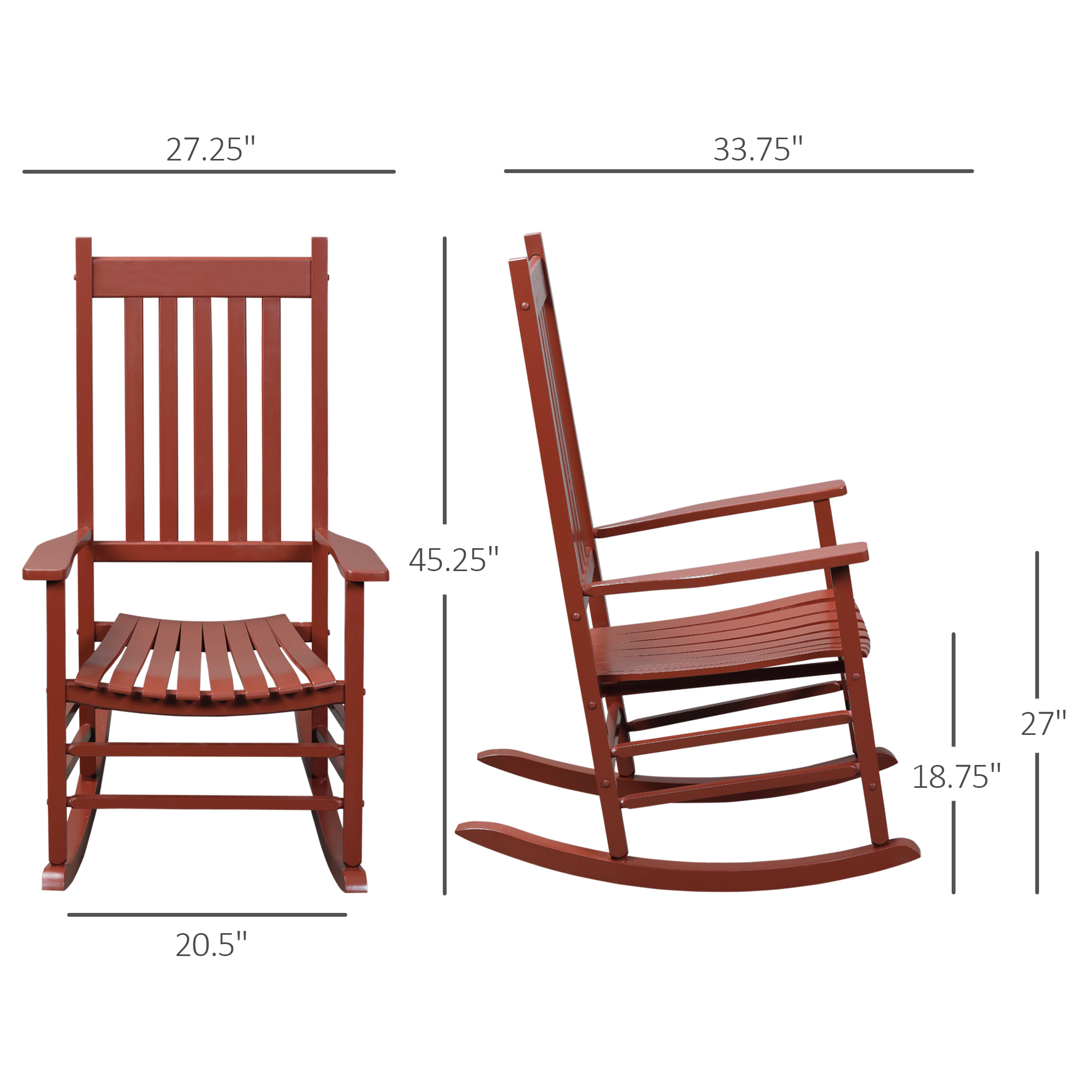 Outsunny Versatile Wooden Indoor / Outdoor High Back Slat Rocking Chair ...