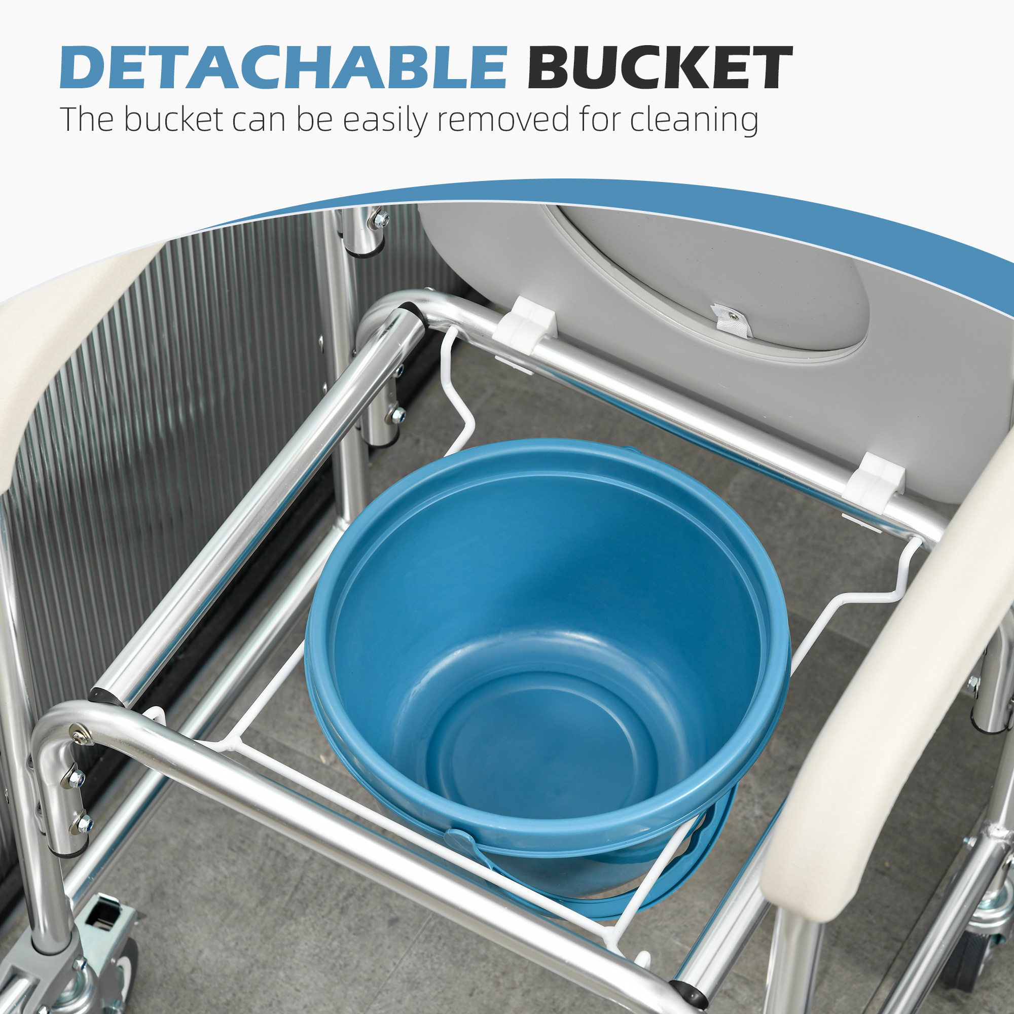 HOMCOM 3 in 1 Shower Commode Wheelchair, Transport Beside Commode Chair ...
