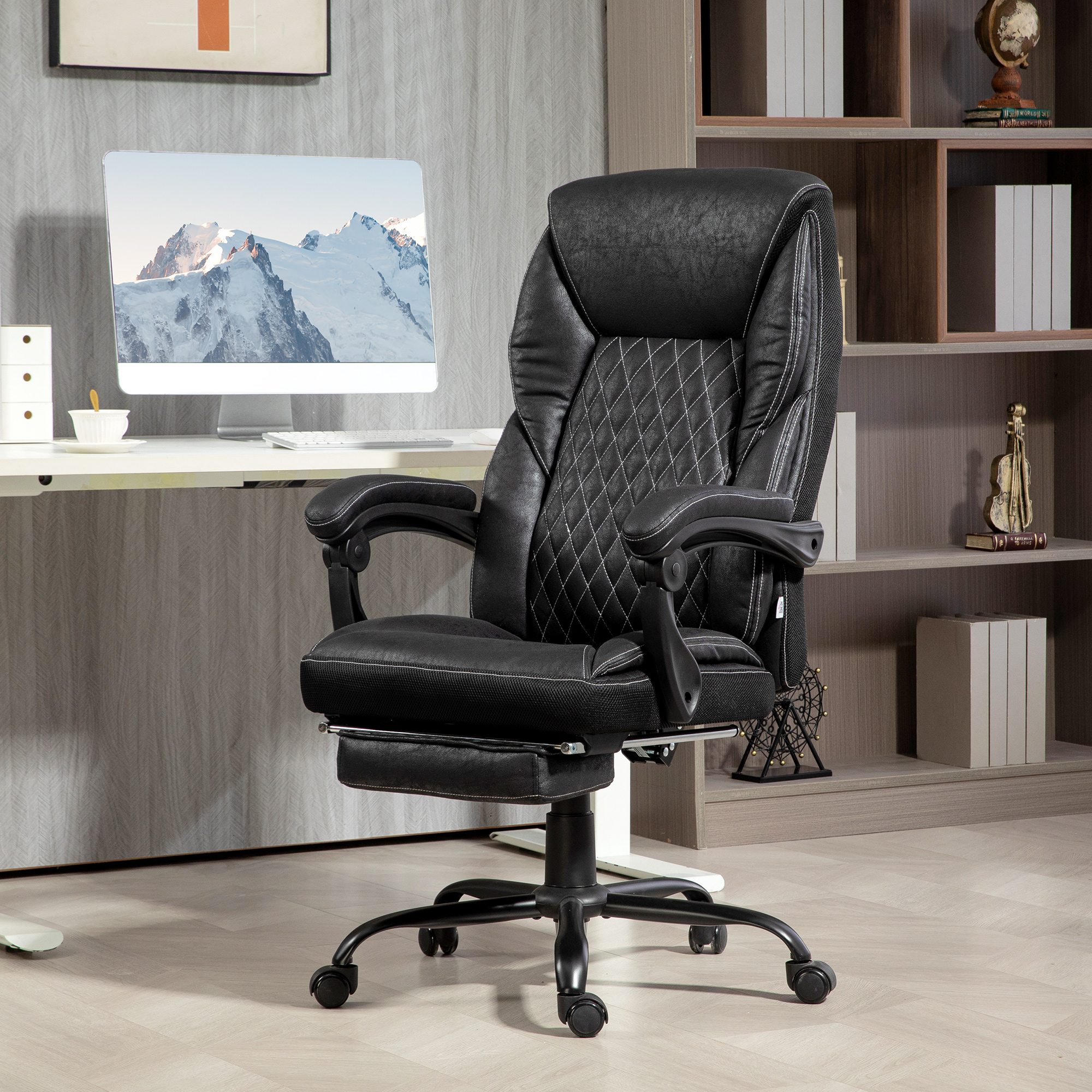 HOMCOM Executive Office Chair with Foot Rest, High Back Desk Chair ...