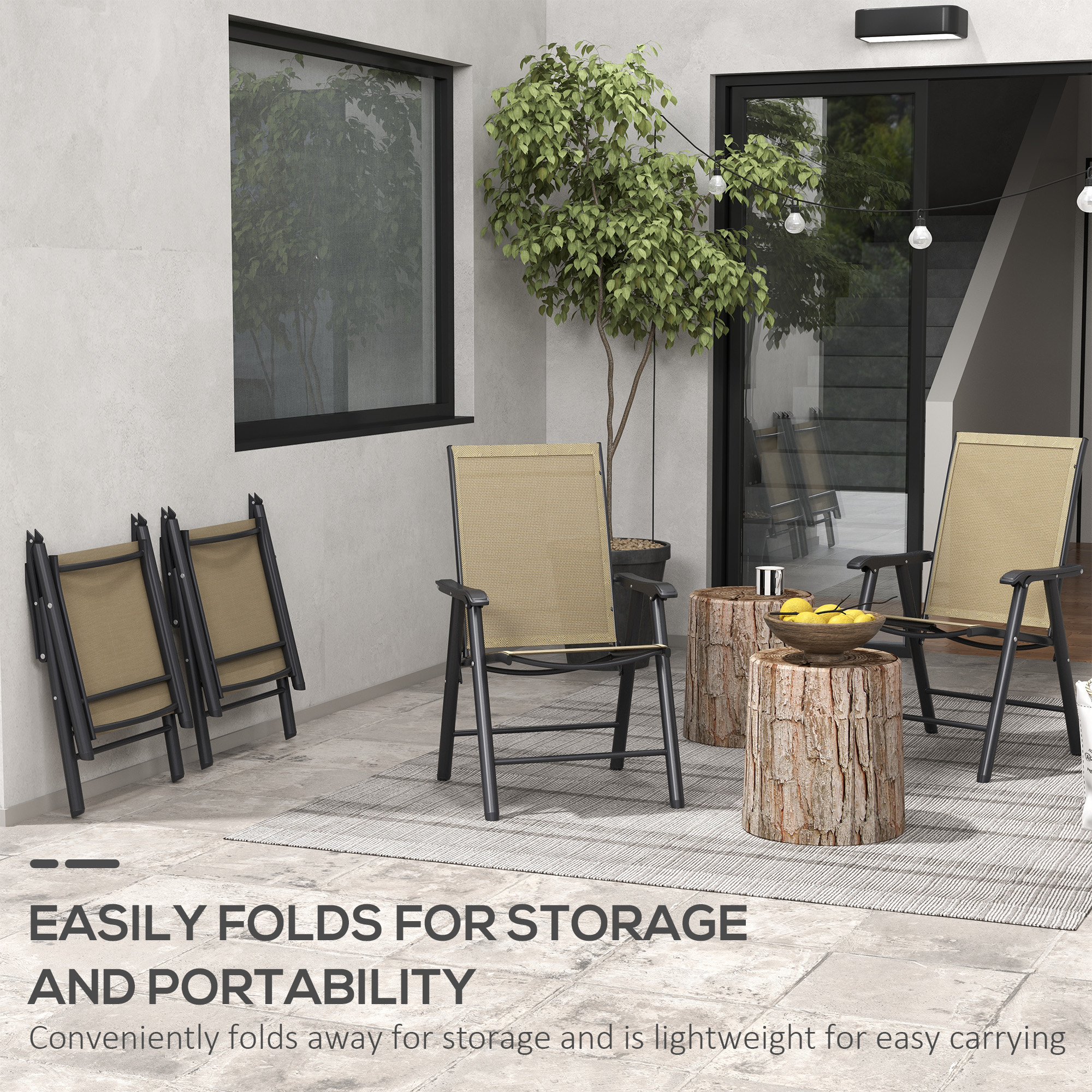 Outsunny 4-Piece Folding Chair Set for Relaxing on Patio Balcony Garden ...