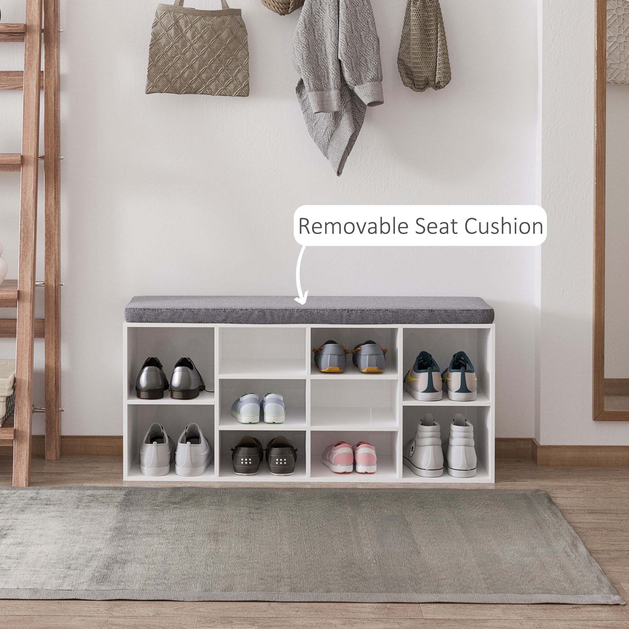 HOMCOM Shoe Bench with Storage, Upholstered Entryway Bench with ...