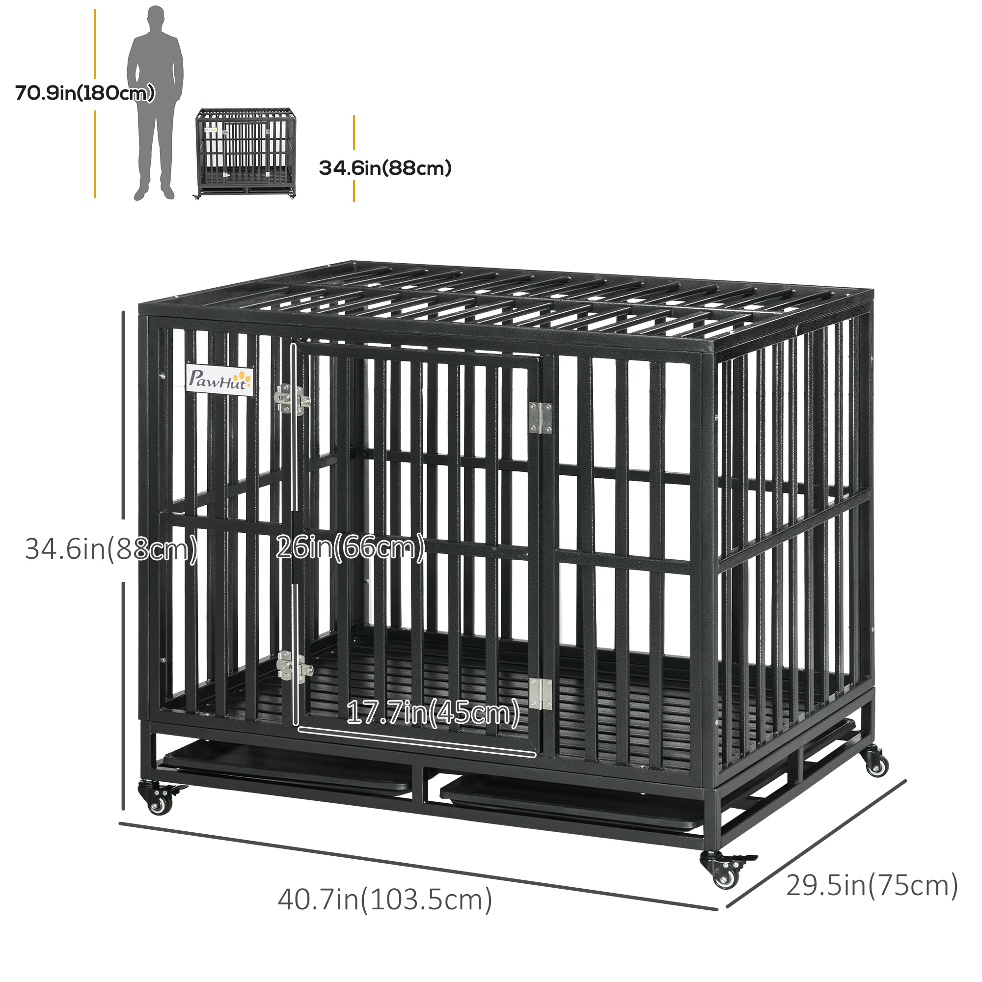 PawHut 45" Heavy Duty Steel Dog Crate Kennel Pet Cage with Wheels for ...