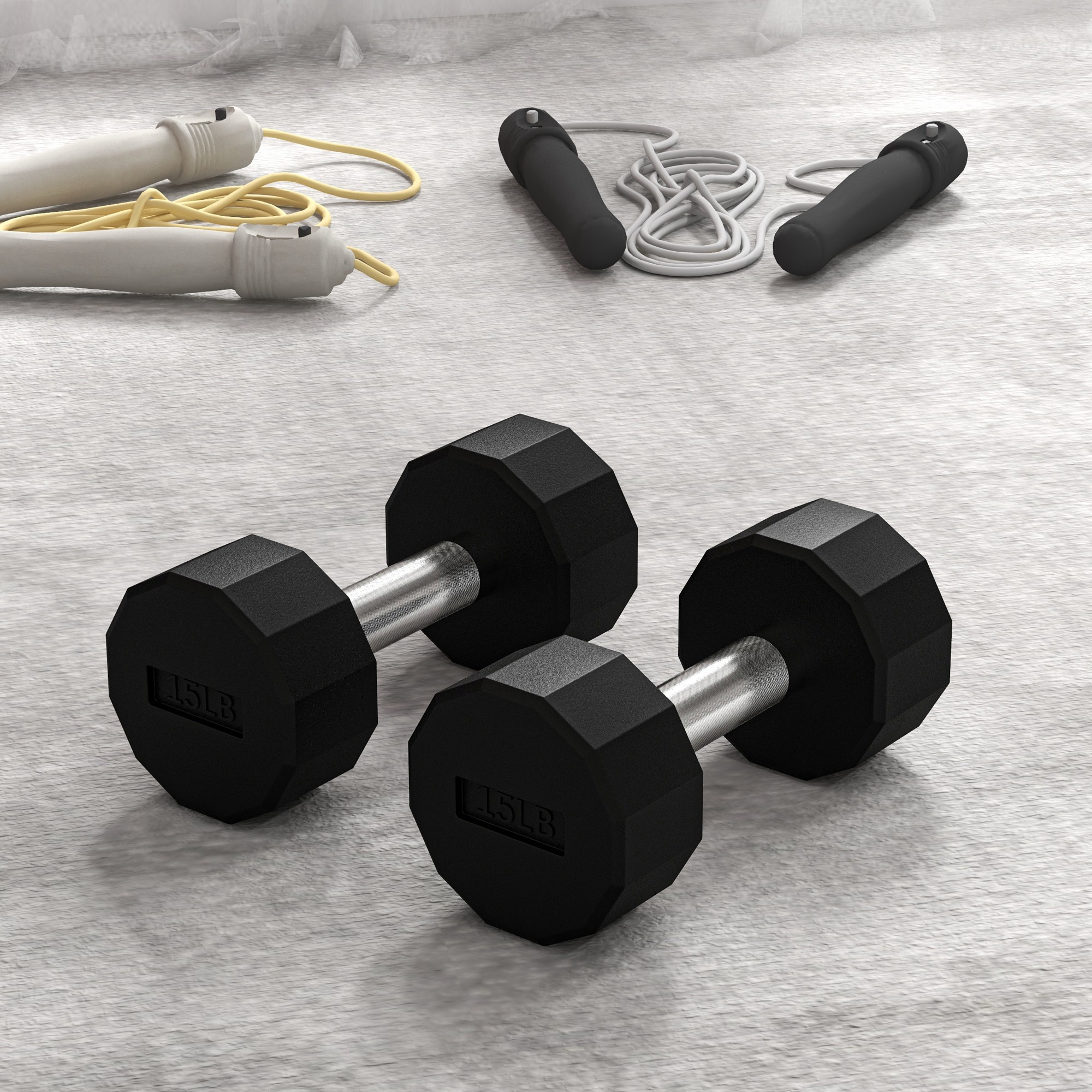 Soozier 2 x 15lbs Dumbbells Set with Non-Slip Grip, Rubber Covered ...