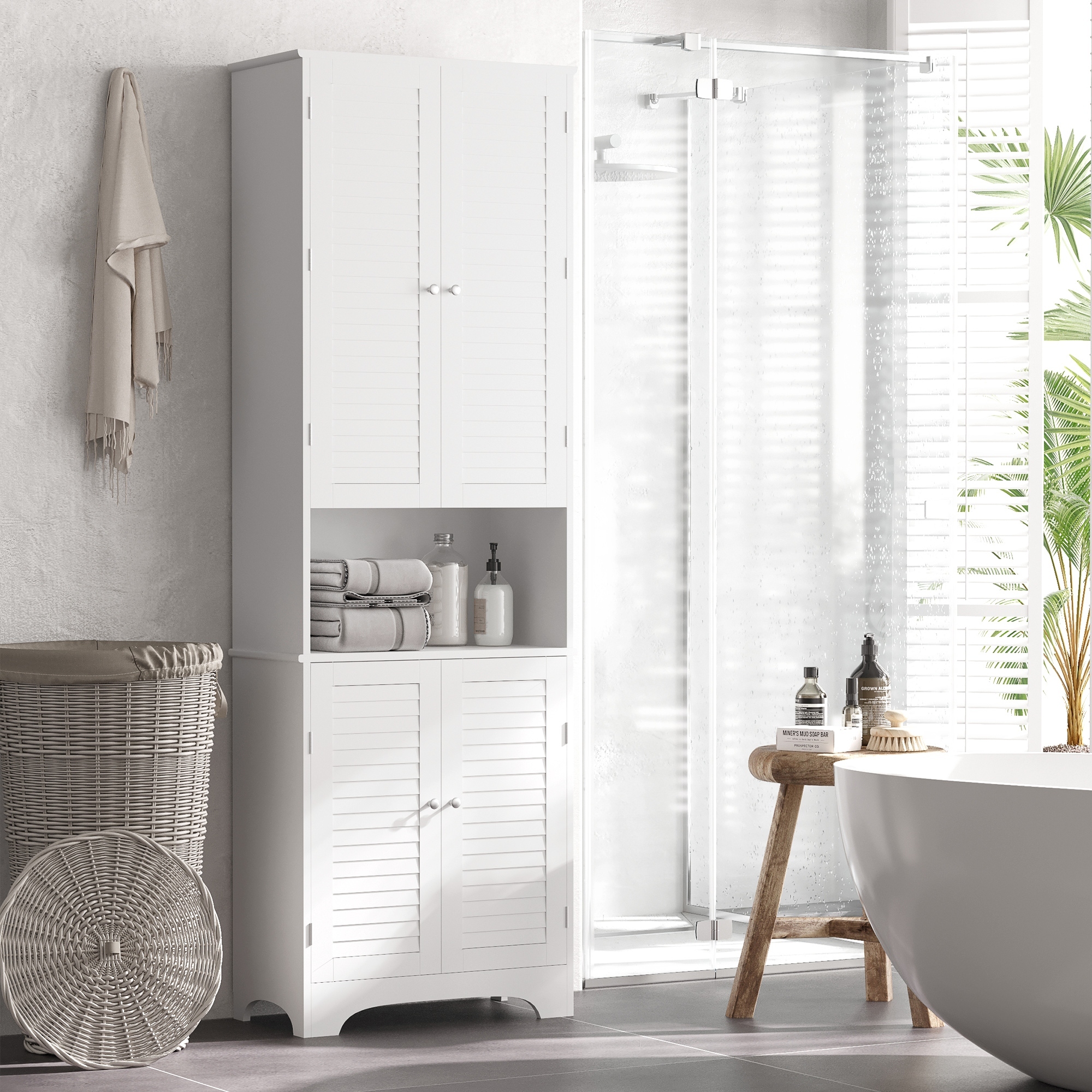 Homcom Tall Bathroom Storage Cabinet with Countertop Linen Cabinet White