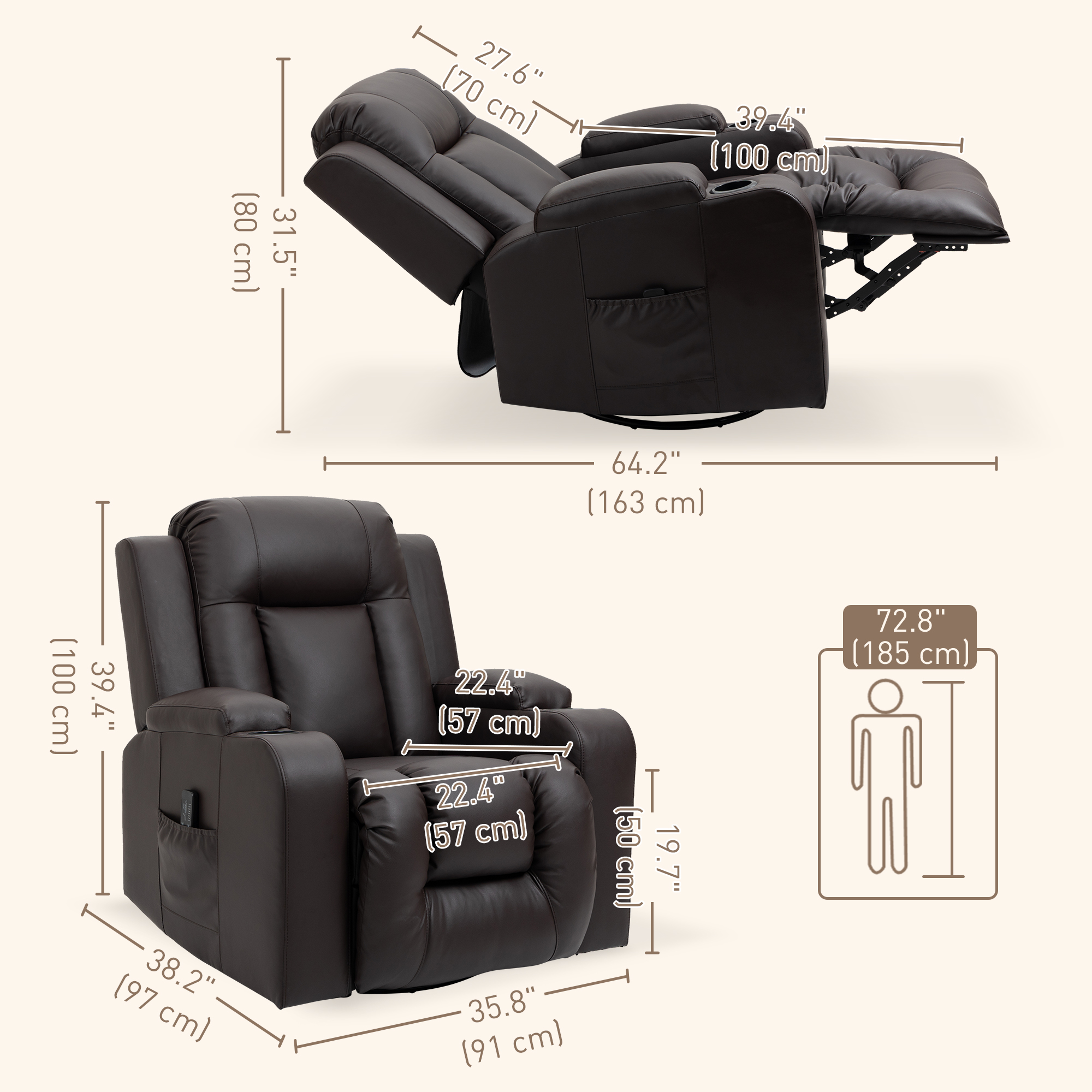 HOMCOM Real Relax Massage Chair with Cup Holders, Brown | Aosom Canada