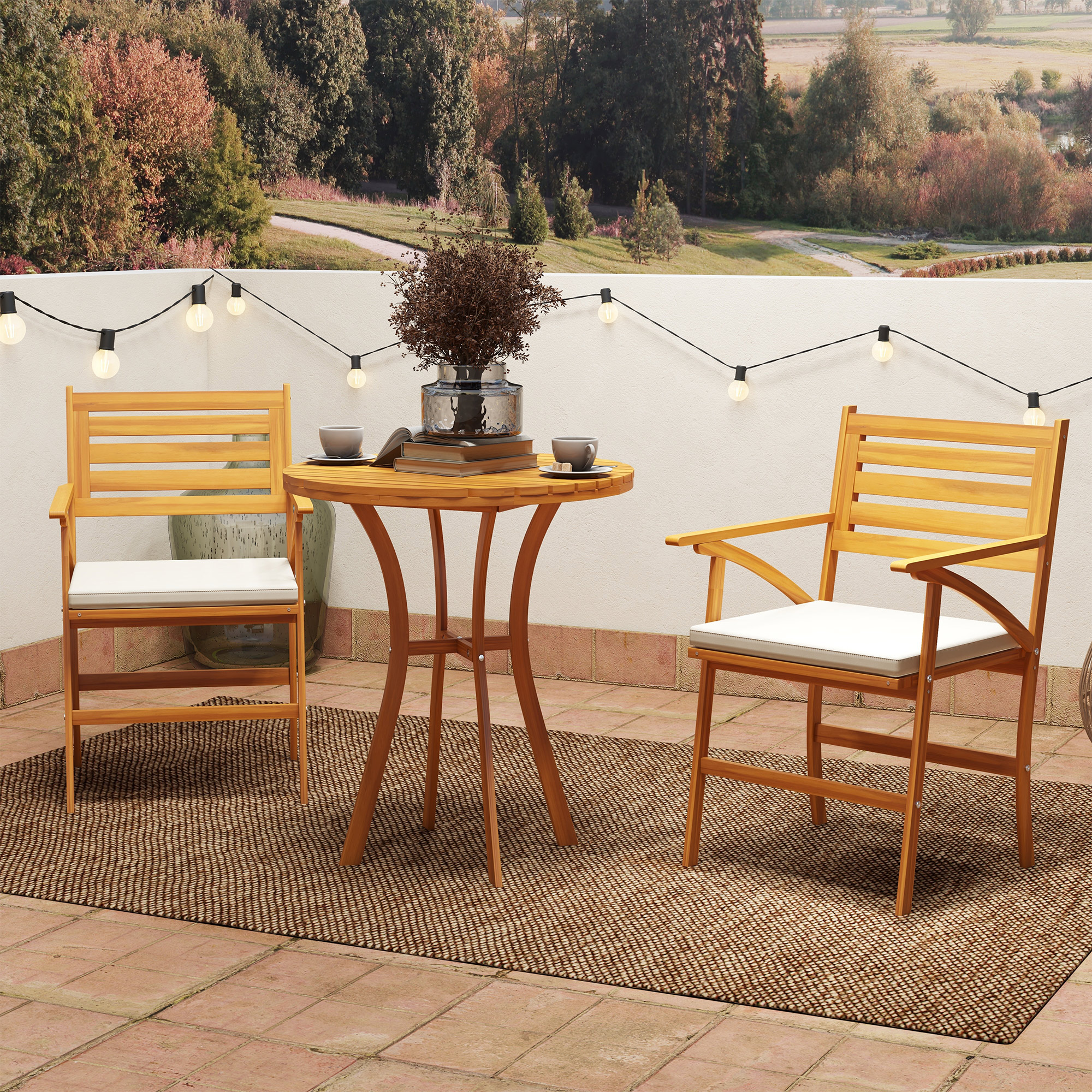 Outsunny 3 Piece Patio Set Small Patio Table and Chairs Wooden Outdoor ...