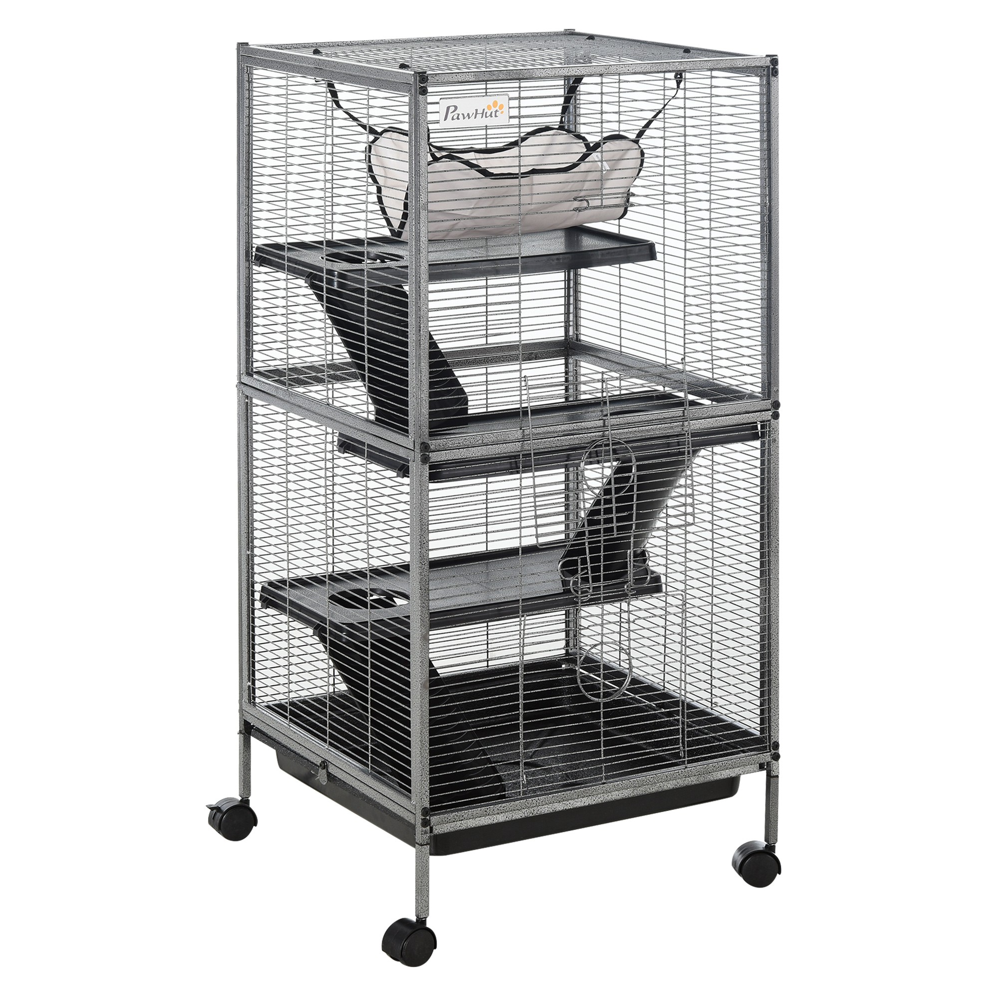 PawHut Rolling Small Animal Cage with 4 Platforms, Gray | Aosom.com