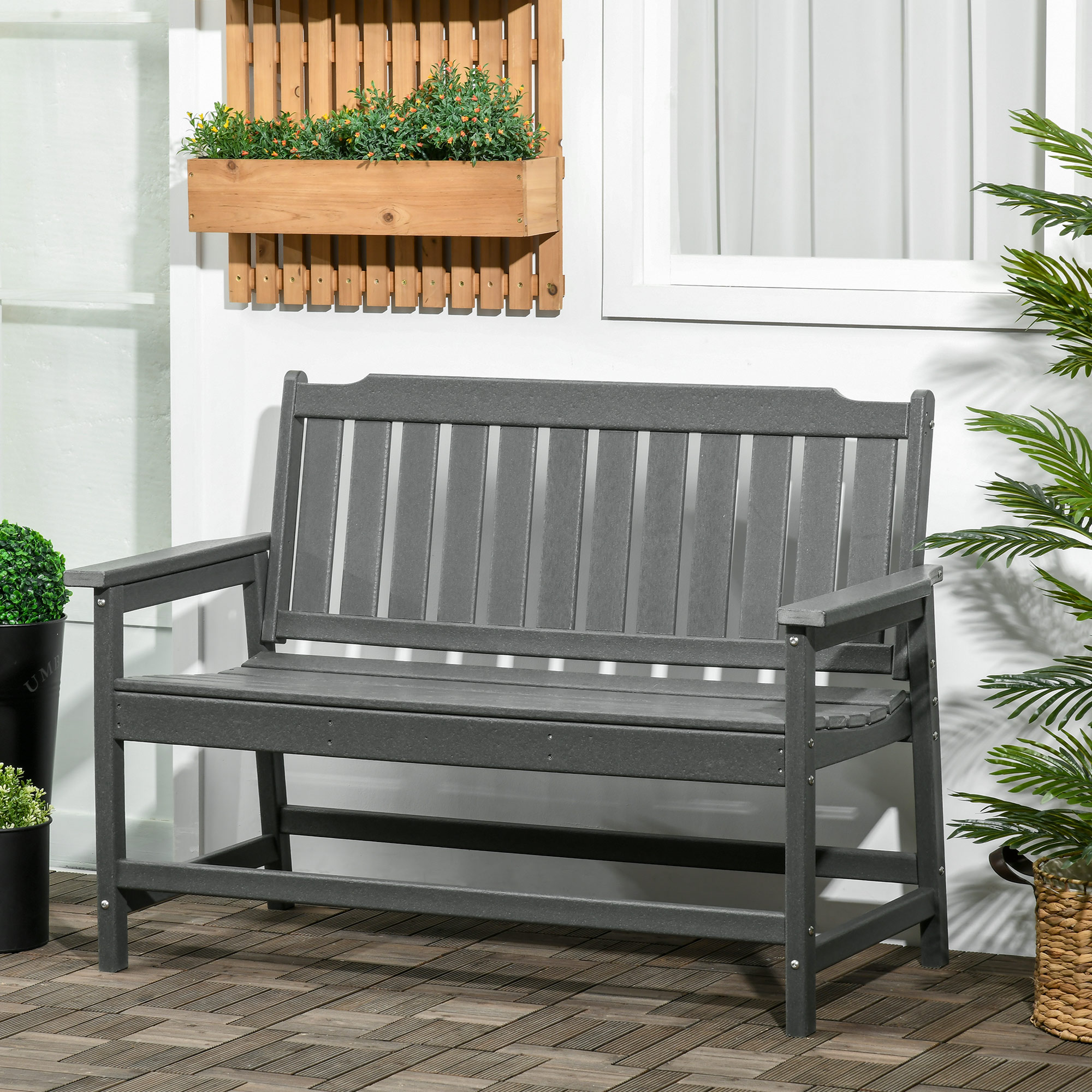 Outsunny Outdoor Bench, Garden Bench with Backrest and Armrests ...