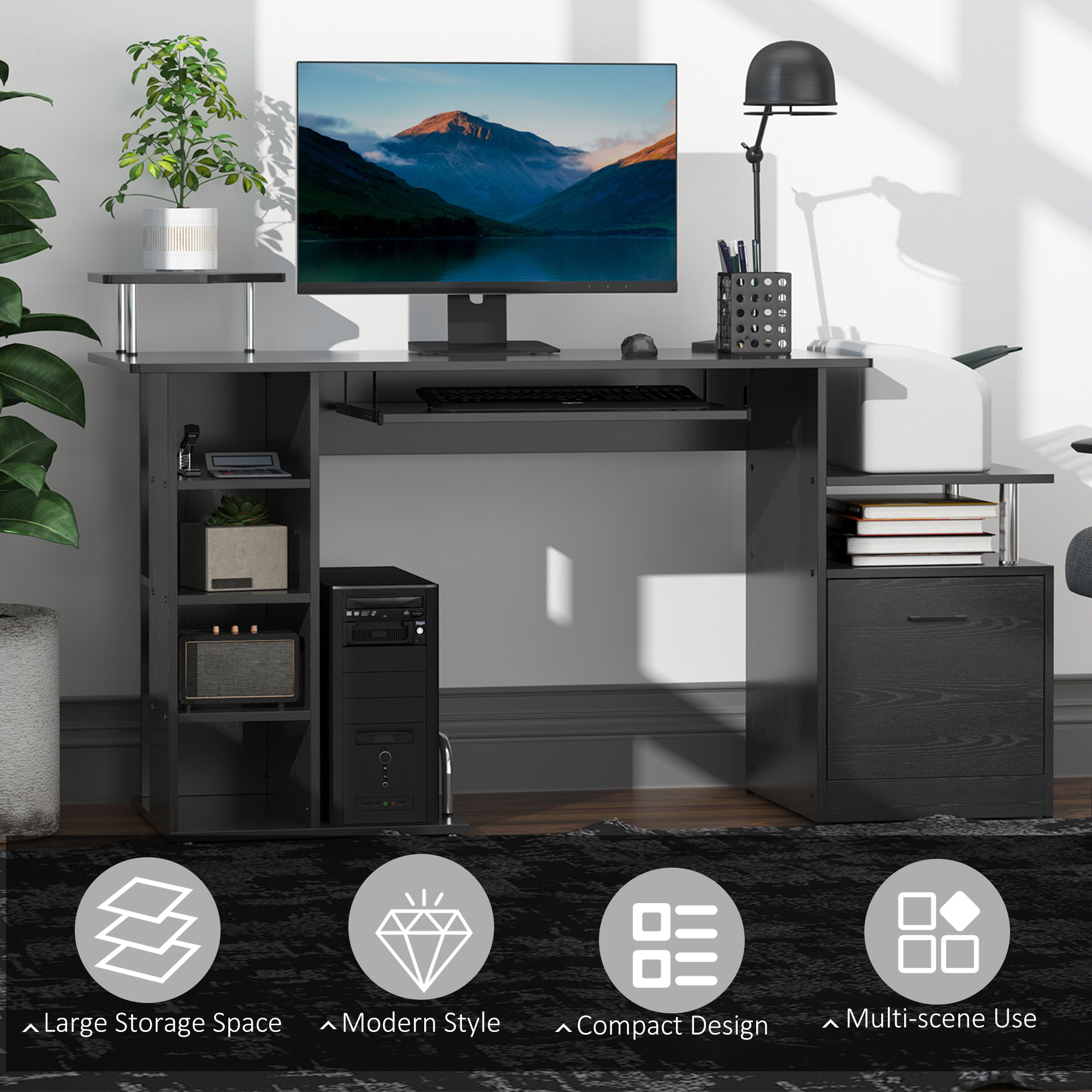 HOMCOM Wood Computer Desk Table Laptop Workstation with Storage Shelf ...