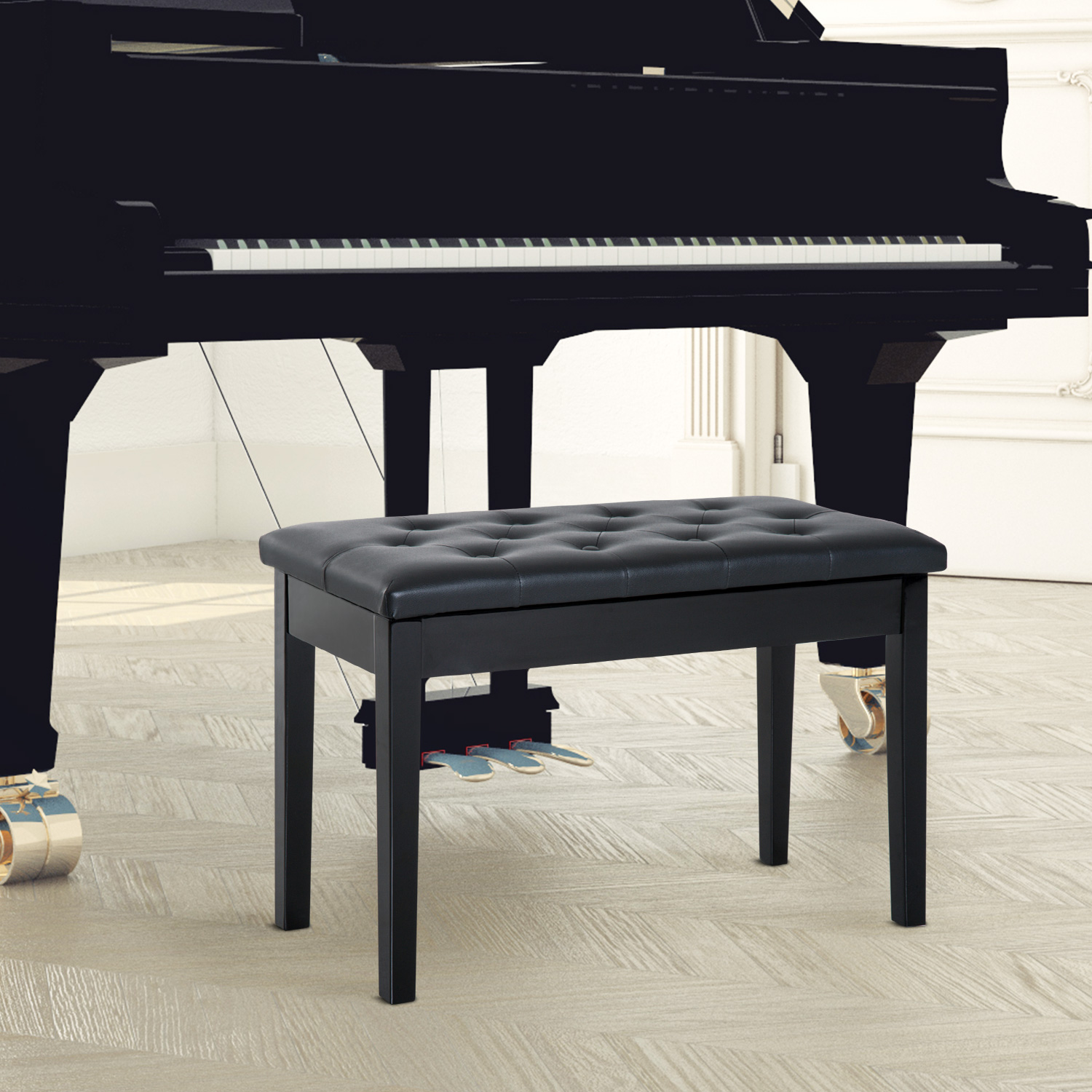 HOMCOM Traditional Country Birchwood Faux Leather Padded 2 Person Piano ...