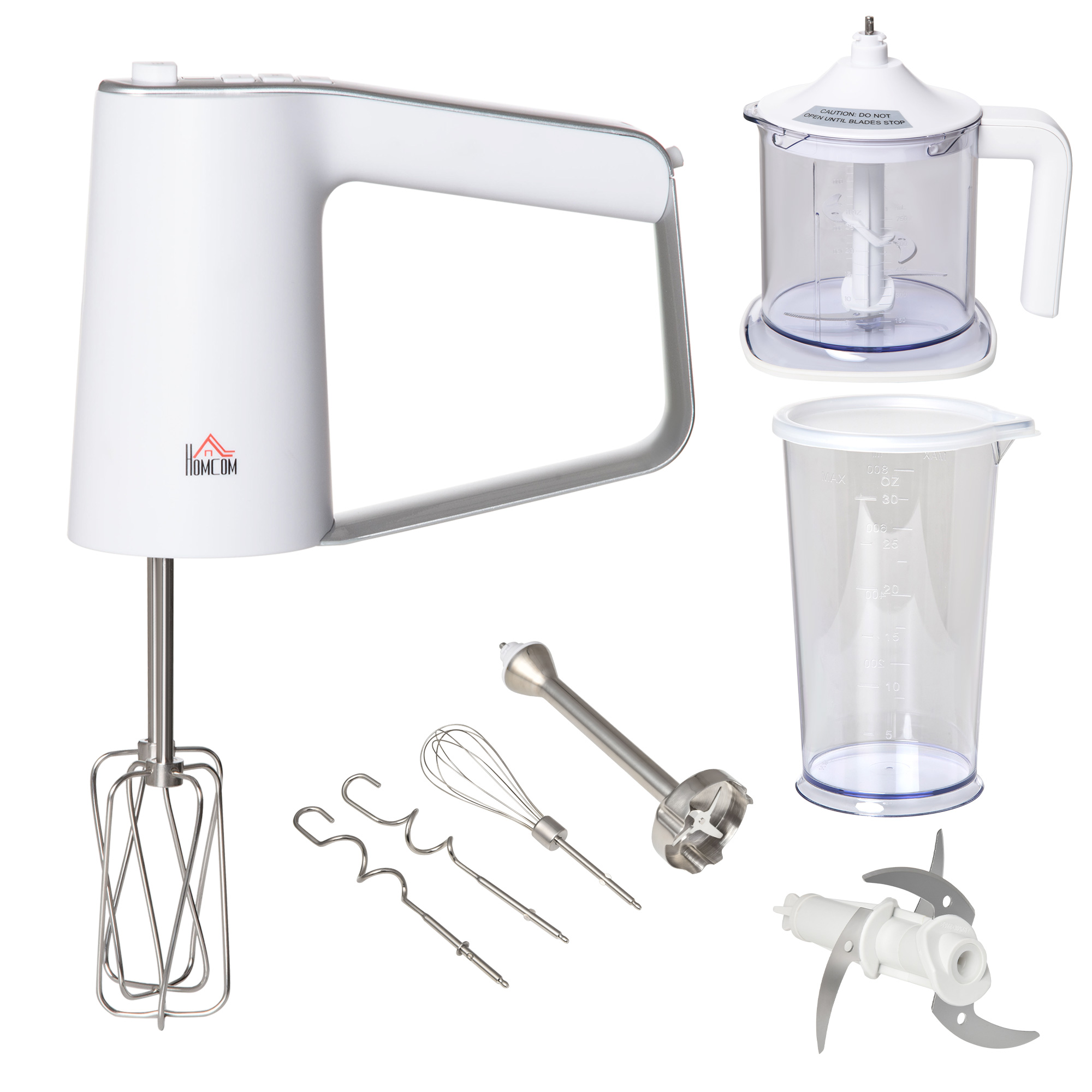 HOMCOM 5-in-1 Electric Hand Mixer, Handheld Mixer with Measuring Cup ...