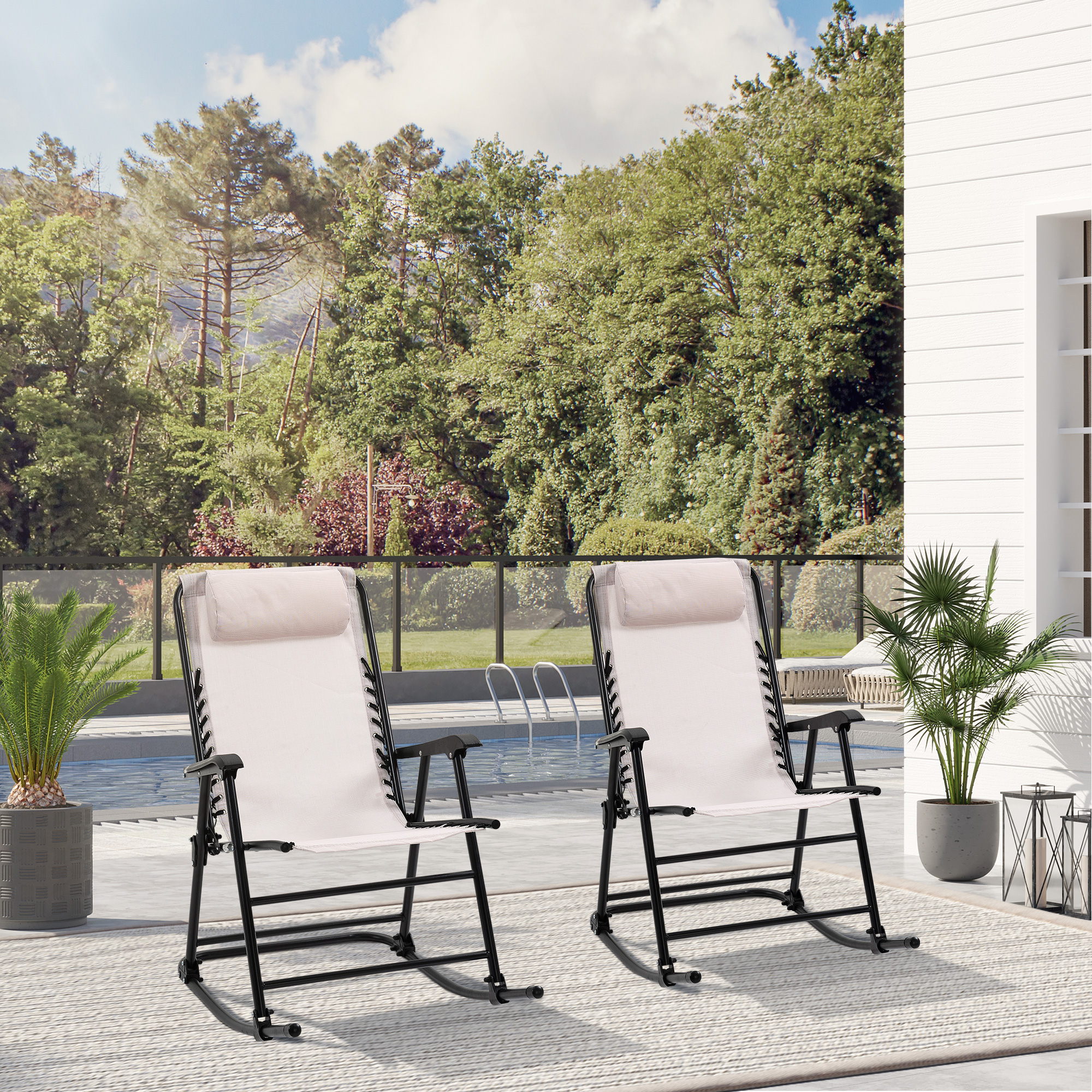 Outsunny Outdoor Patio Folding Rocking Chair Set Porch Lawn Furniture ...