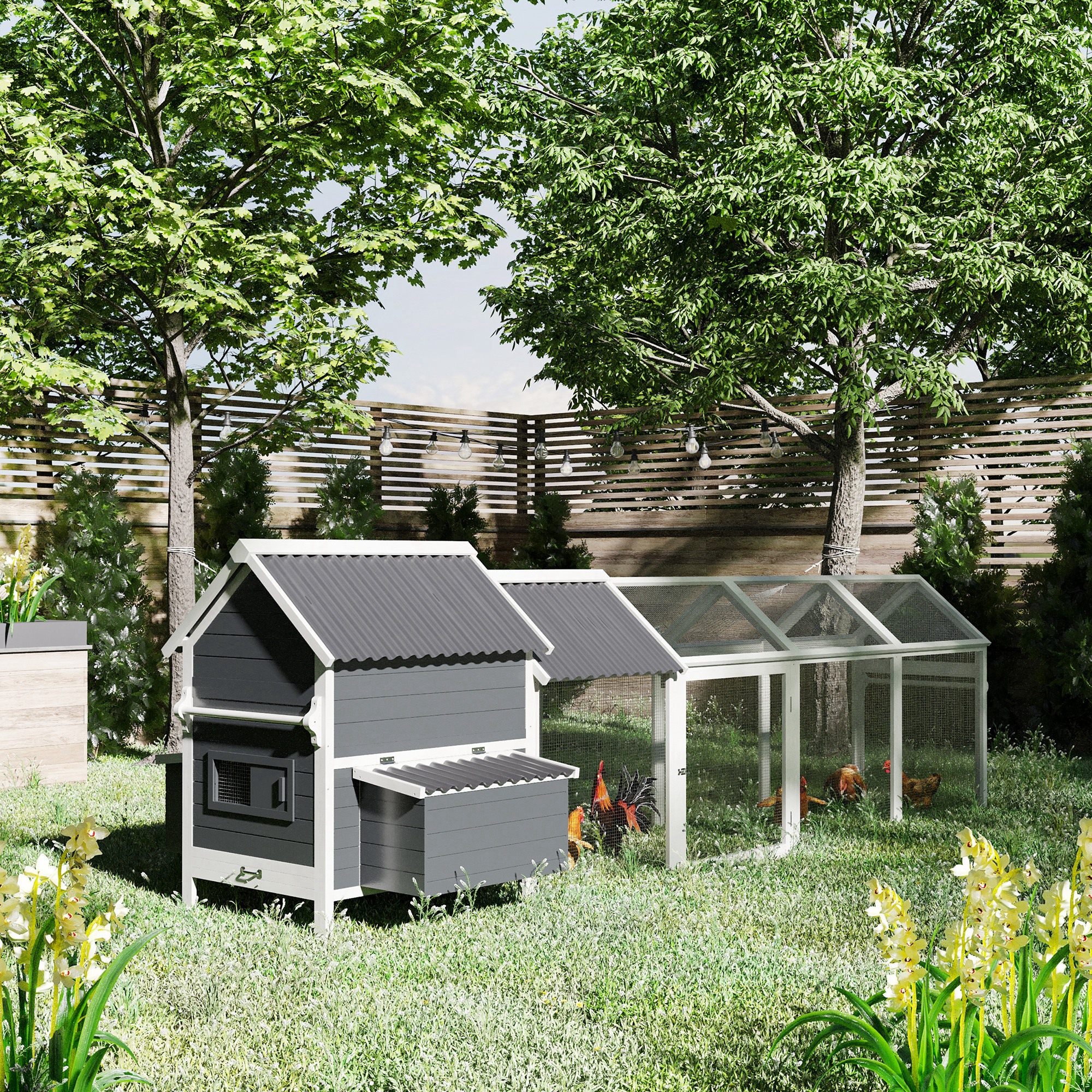 PawHut 162" Extra Large Chicken Coop with Handle, Wooden Hen House with ...