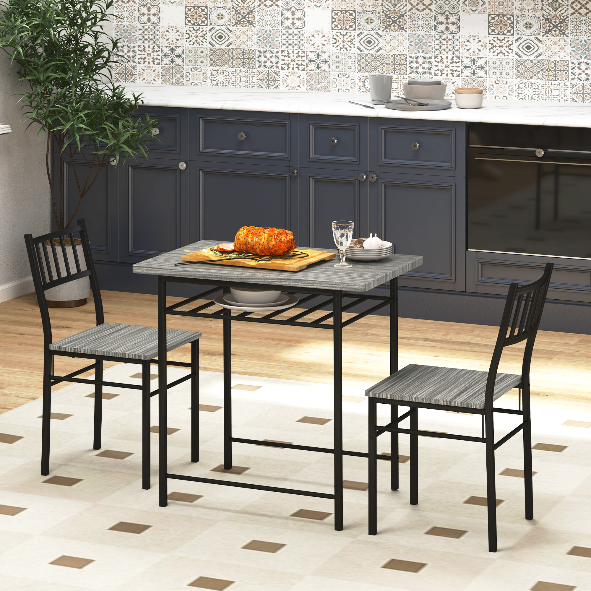 HOMCOM 3-Piece Small Dining Table Set for 2, Kitchen Table and Chairs ...