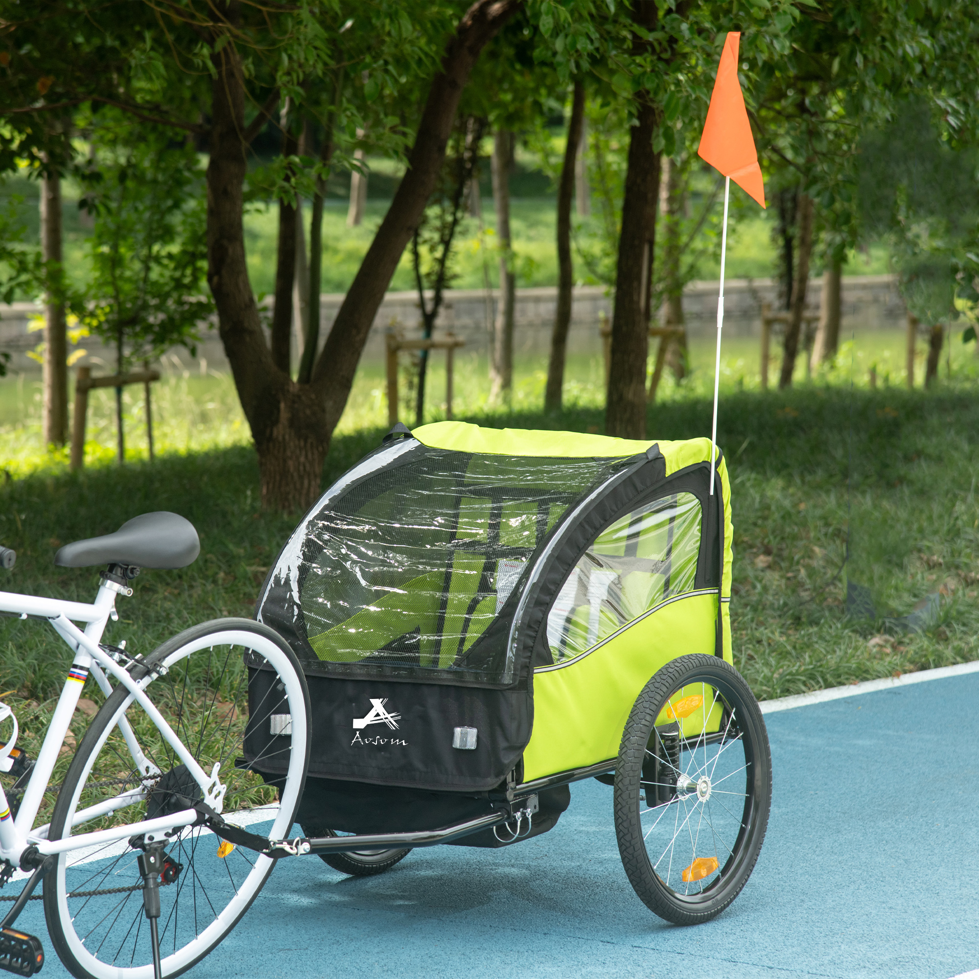 Aosom 2-Seat Kids Bike Trailer Stroller Green | Aosom Canada