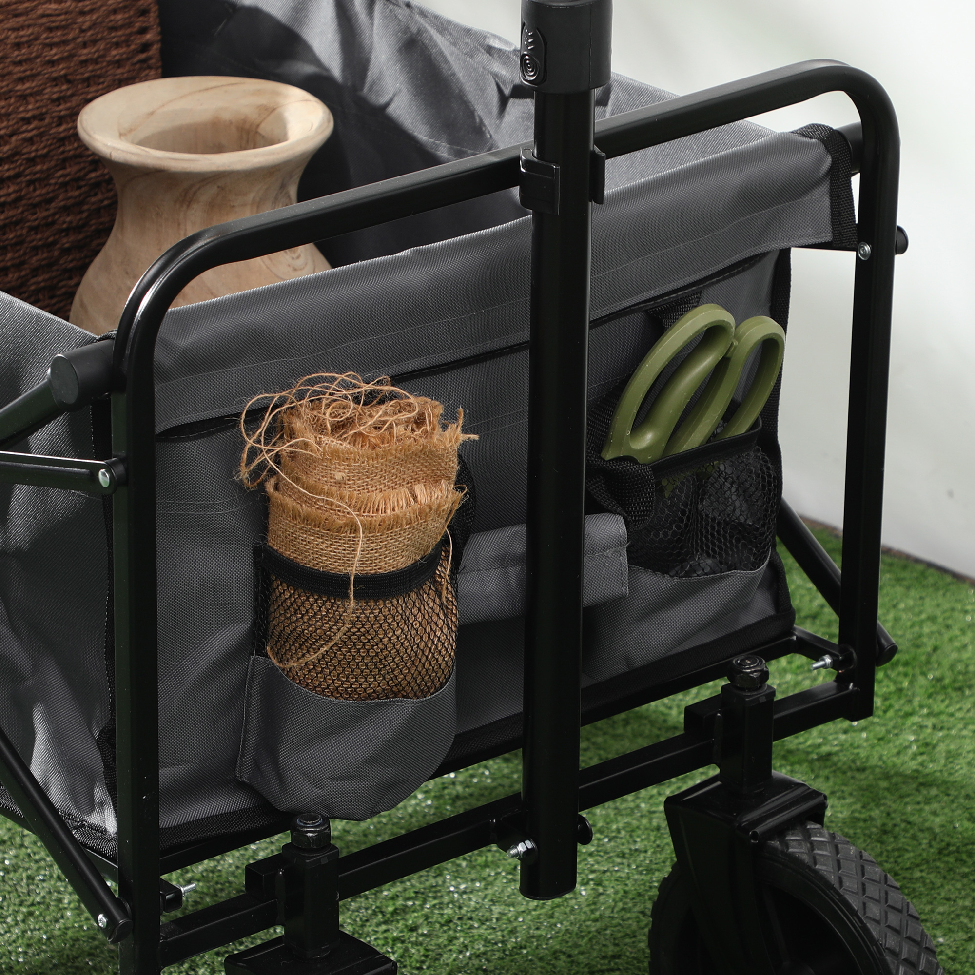 Outsunny Collapsible Wagon with Adjustable Handle, Folding Table and ...