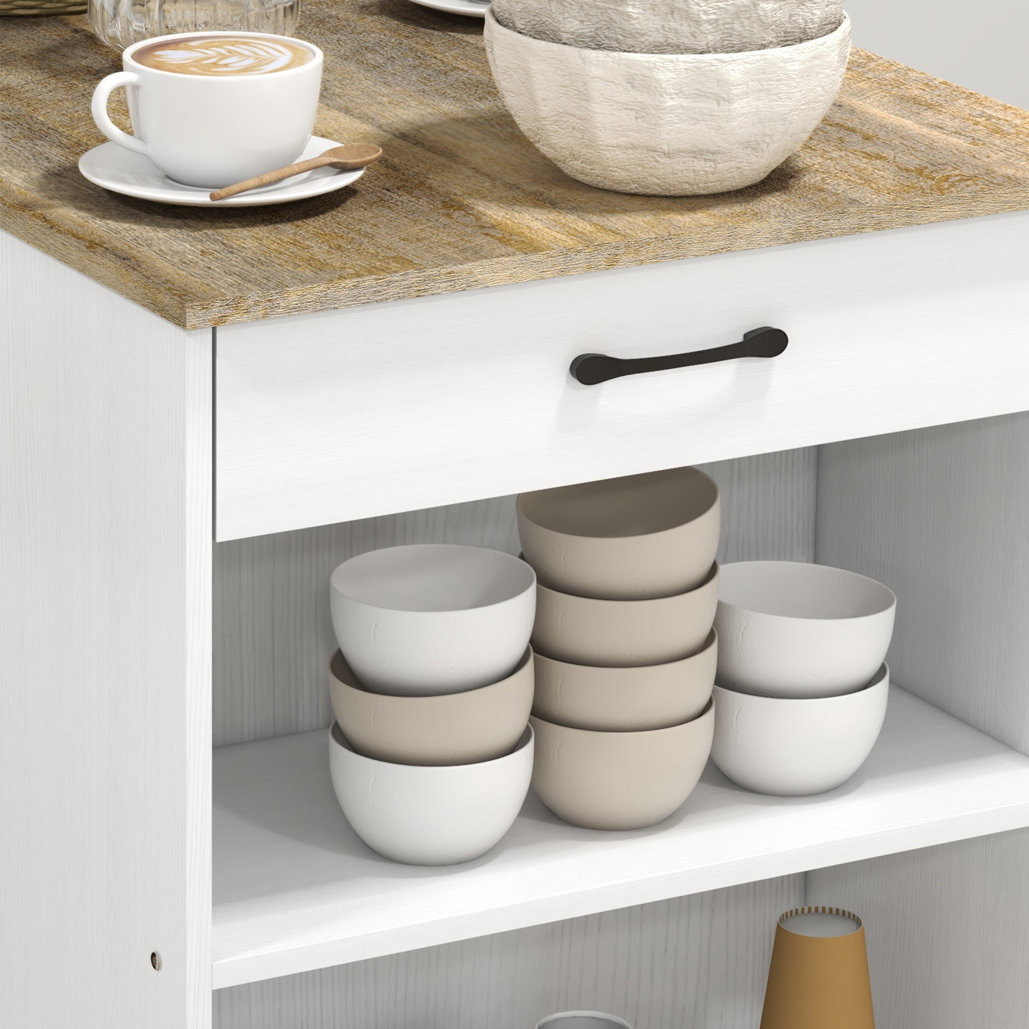 HOMCOM Bar Table with Drawer and 3 Storage Shelves, Bar Height Table ...