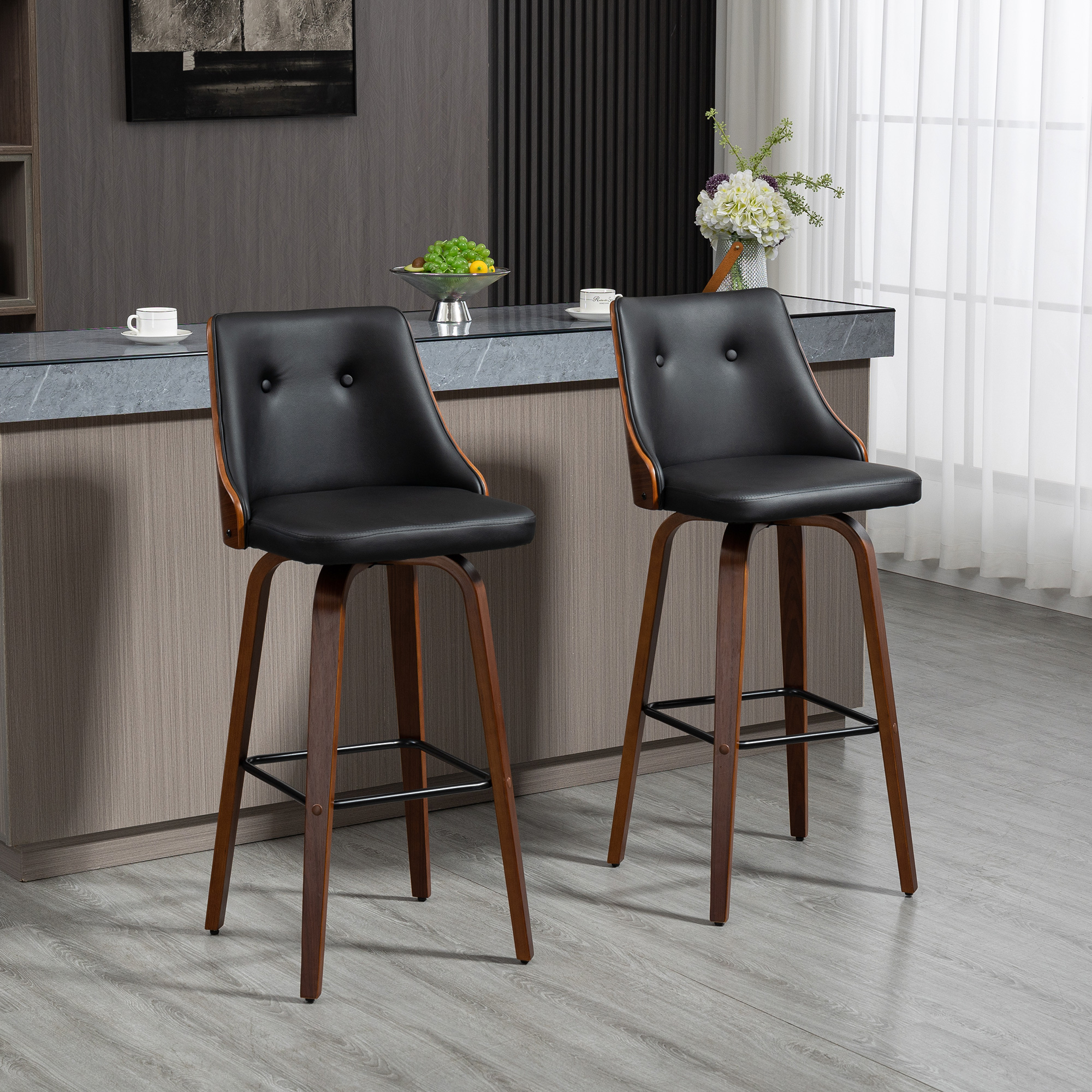 HOMCOM Counter Height Bar Stools Set of 2 PU Leather Swivel Barstools ...