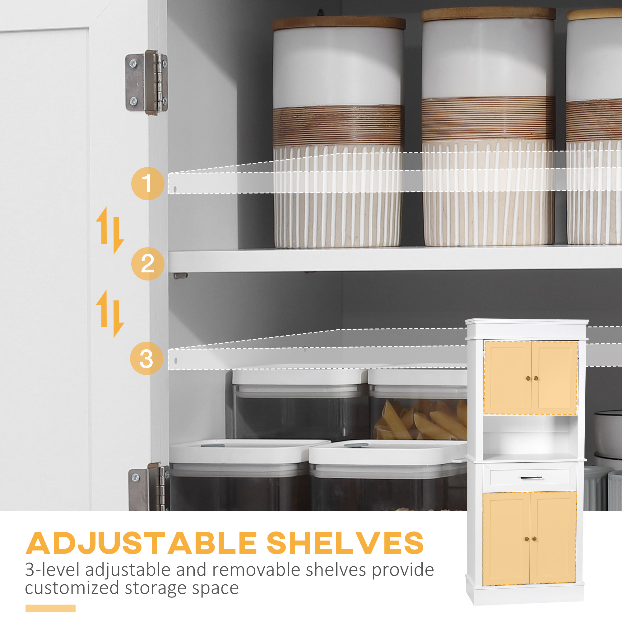 HOMCOM Modern Buffet with Hutch, Freestanding Kitchen Pantry Storage ...