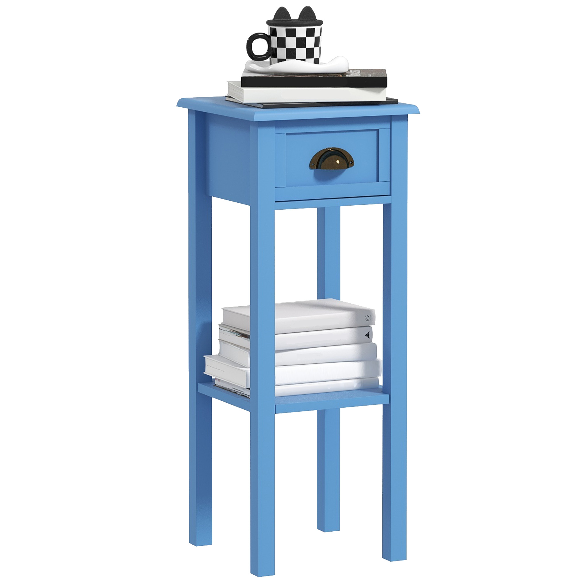 HOMCOM 2-Tier Side Table with Drawer Shelf, End Table for Living Room ...