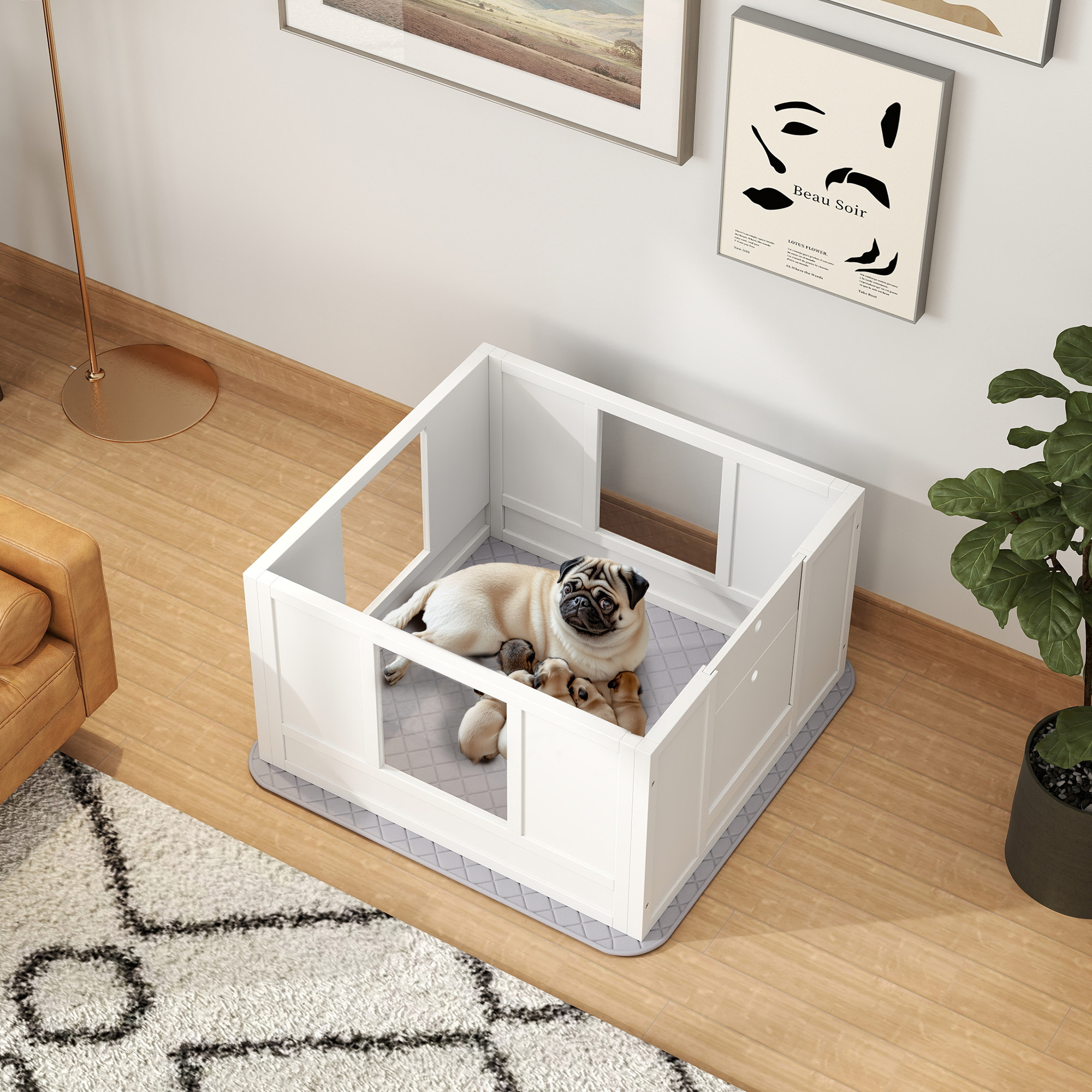 PawHut Whelping Box for Dogs with Whelping Pad, Adjustable Entrance ...