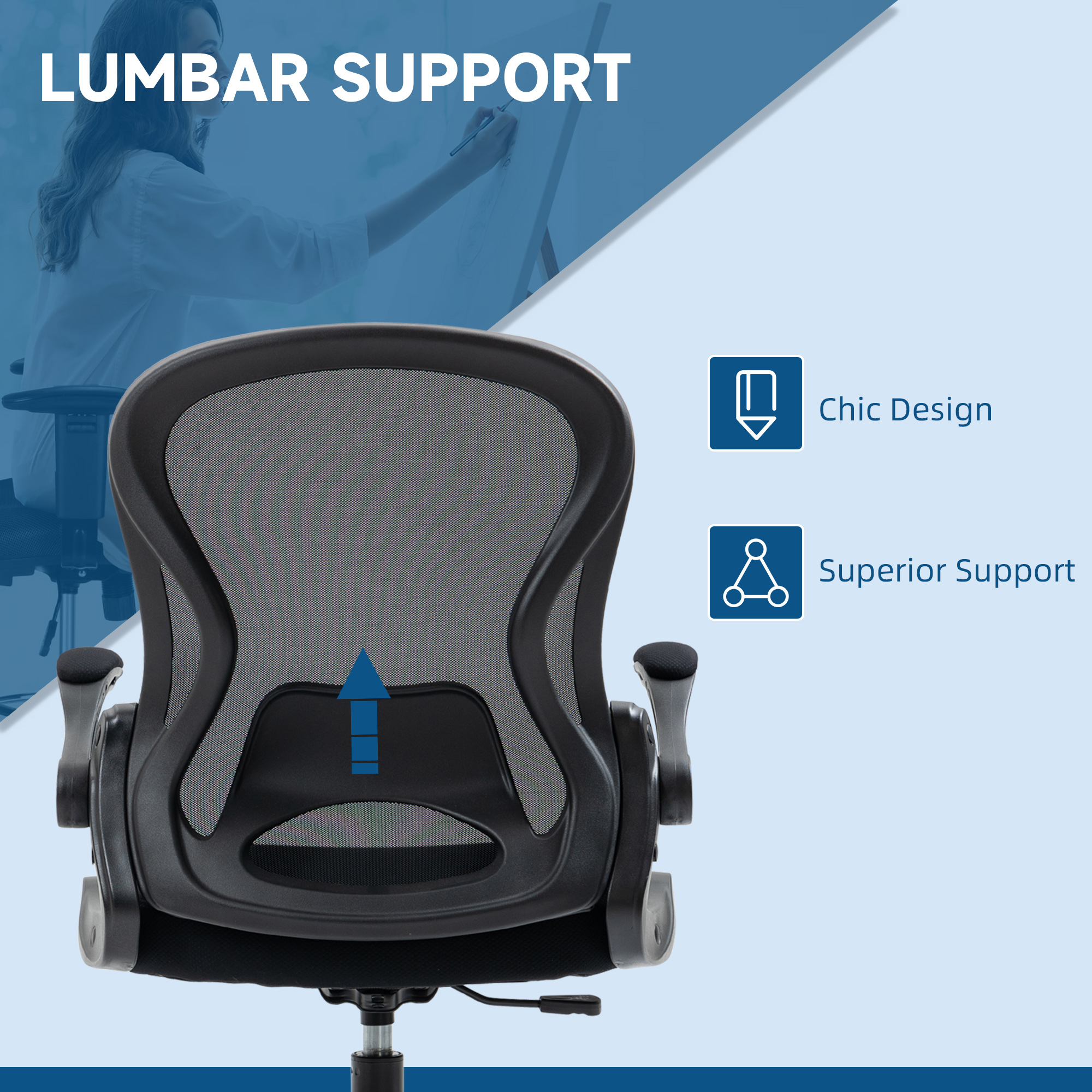 Vinsetto Ergonomic Mesh Standing Desk Chair with Flip-up Armrests ...