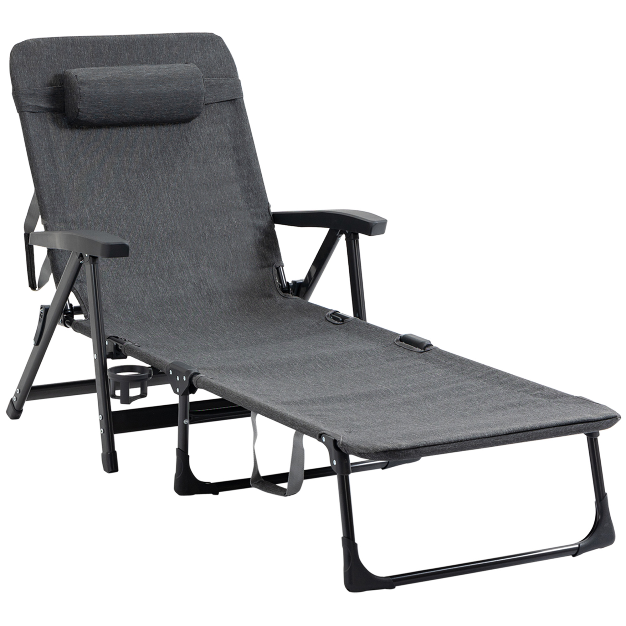 Outsunny Folding Chaise Lounge Chair, Mesh Fabric Lounge Chair, 7 ...