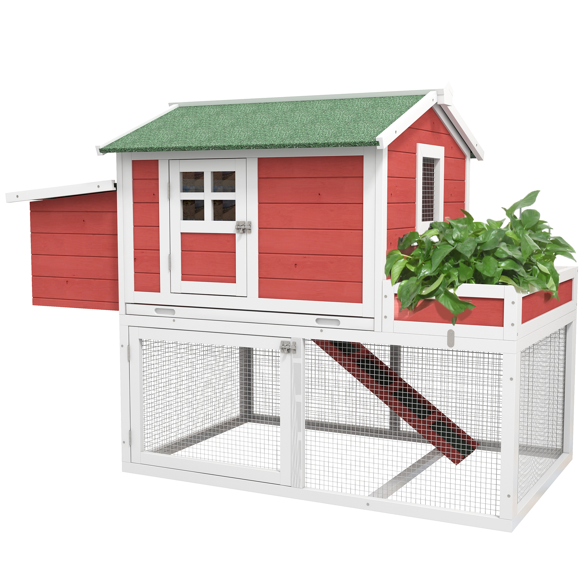 PawHut Wooden Chicken Coop Hen House Poultry Cage for Outdoor Backyard ...