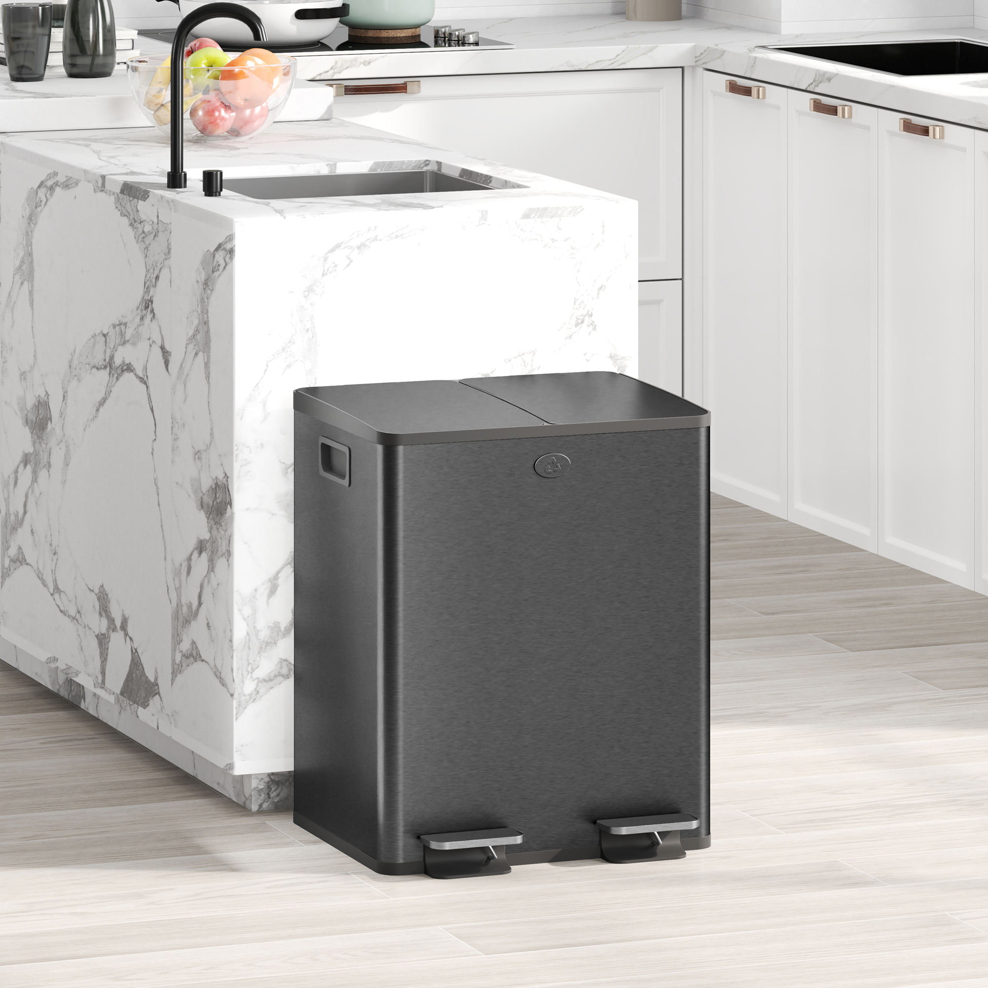 HOMCOM Dual Garbage Bin, Soft-Close Trash Can with Foot Pedal, 2 x 20 ...