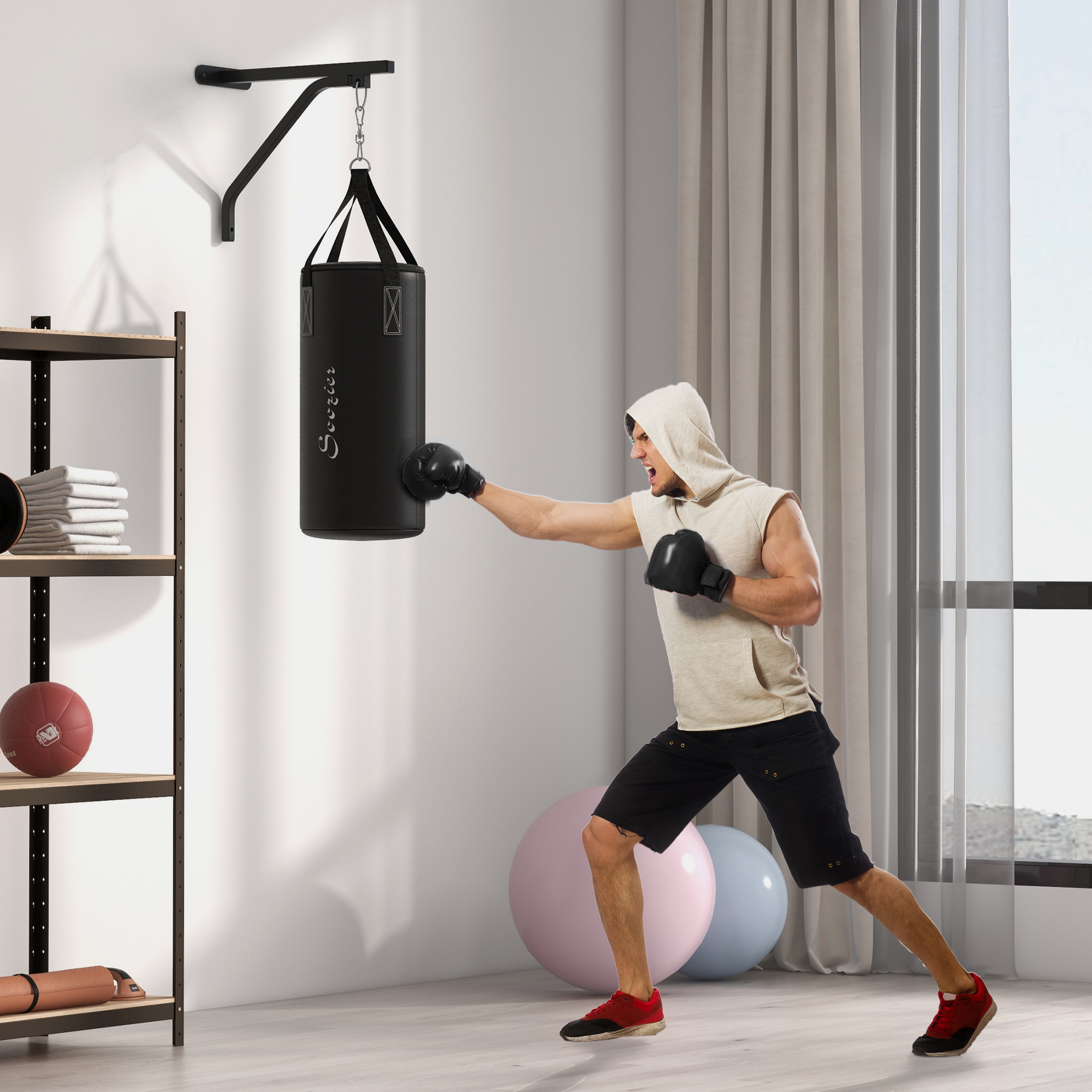 Soozier Heavy Bag Wall Mount Set, Unfilled Punching Bag Hanger with ...