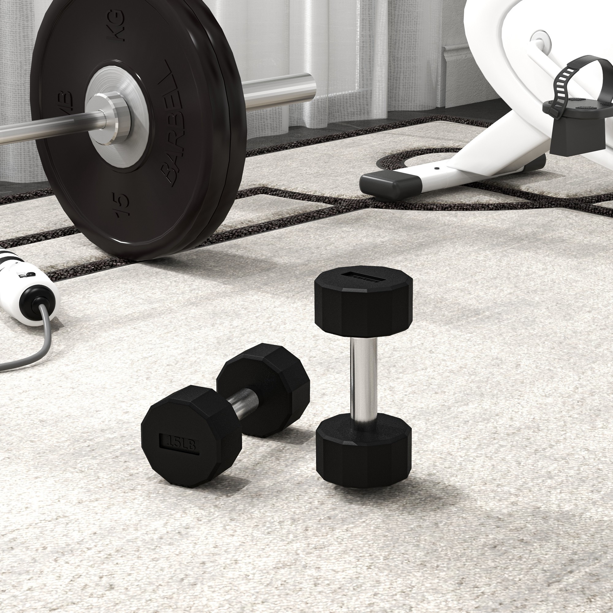 Soozier 2 x 15lbs Dumbbells Set with Non-Slip Grip, Rubber Covered ...