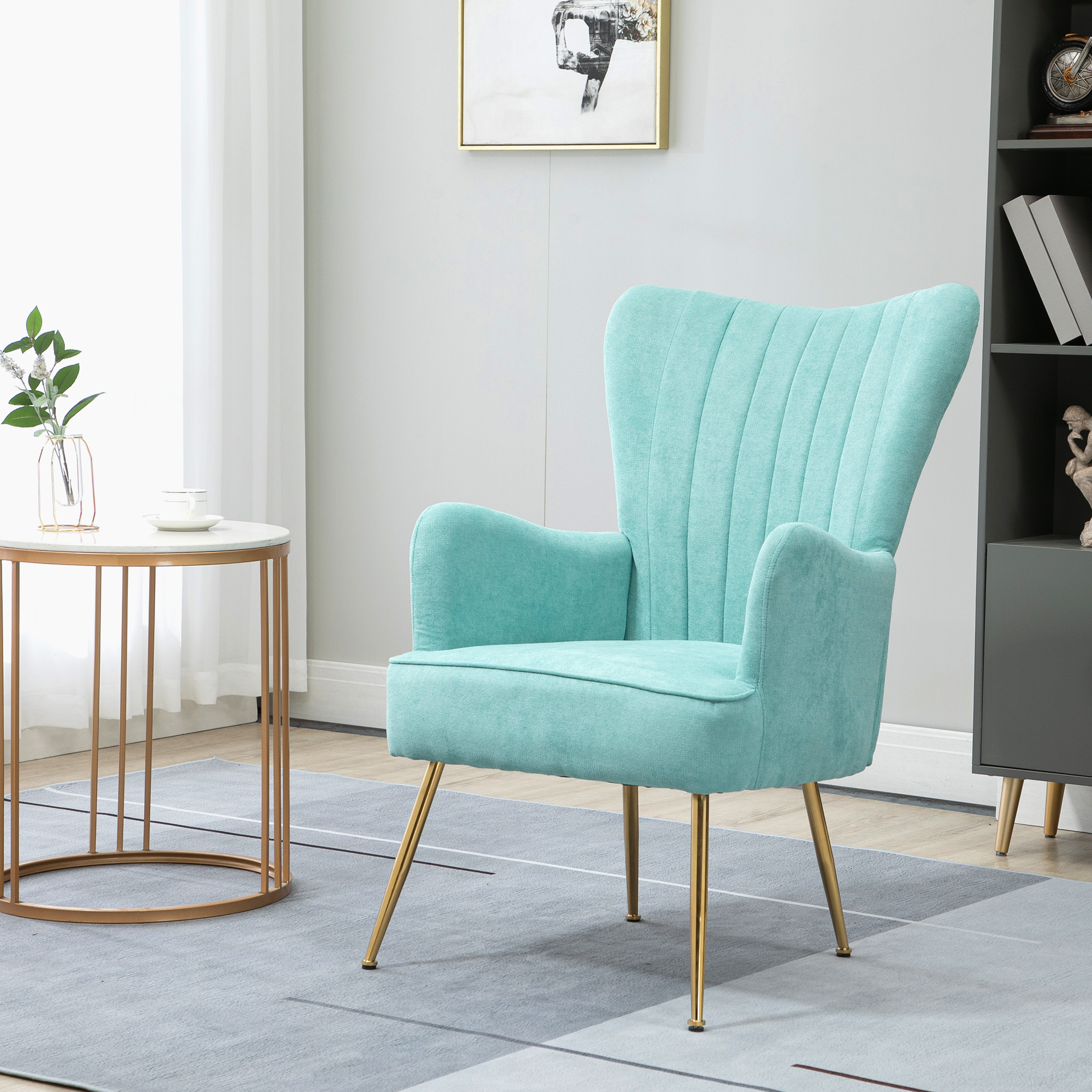 HOMCOM Velvet Accent Chairs, Modern Living Room Chair, Tall Back ...